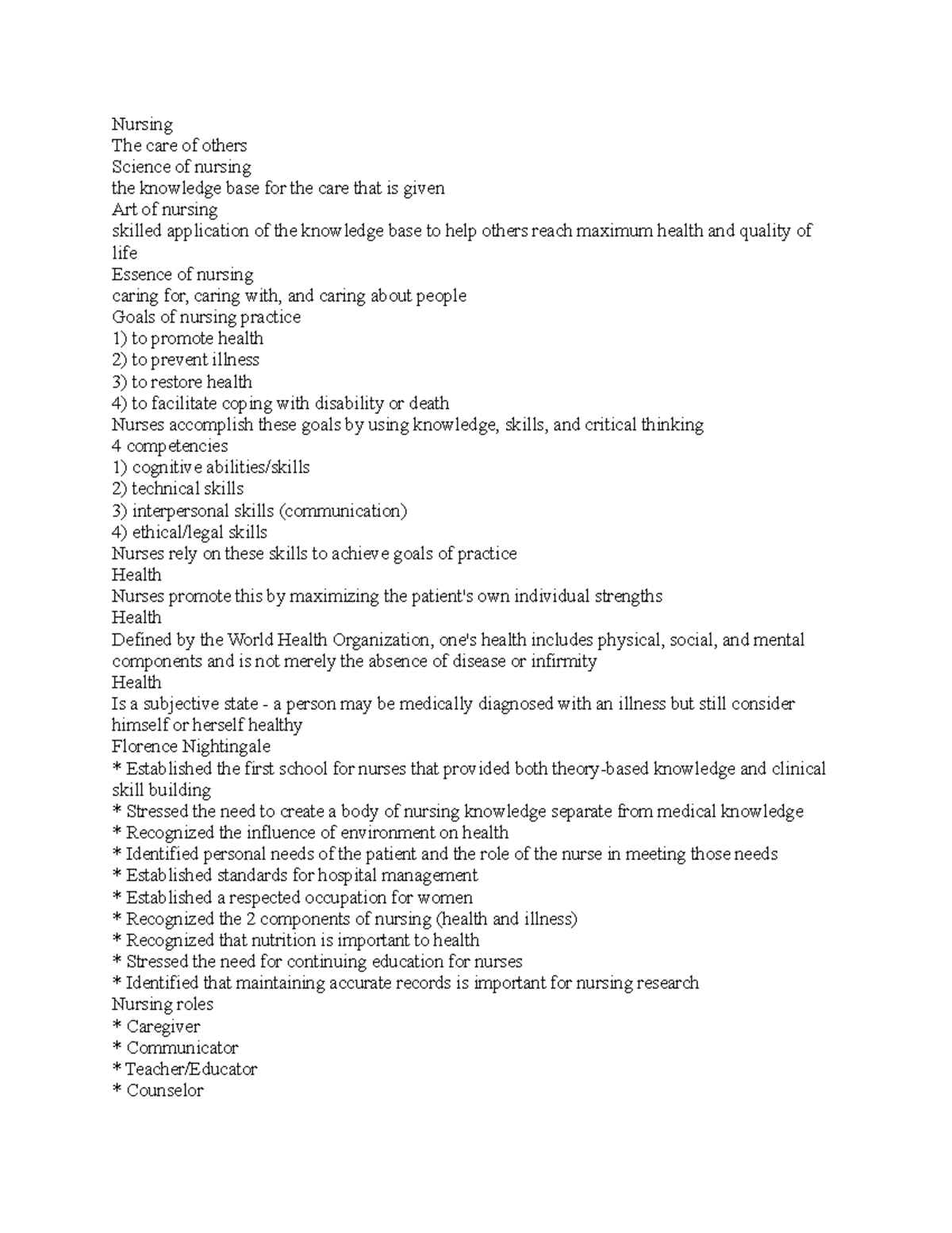 Introduction to Nursing: Care Knowledge and Practice - Studocu