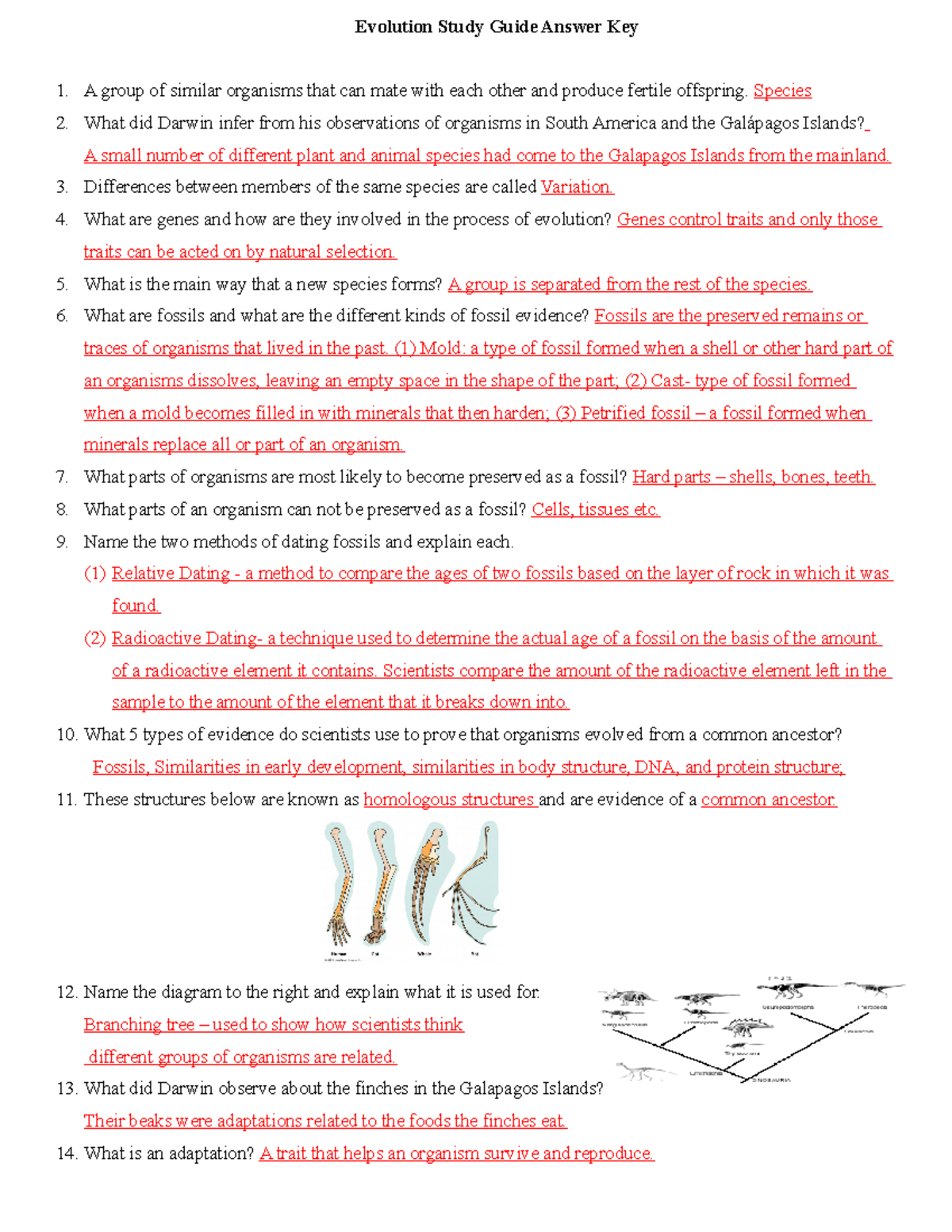 Evolution Study Guide Answer key - Species What did Darwin infer from ...