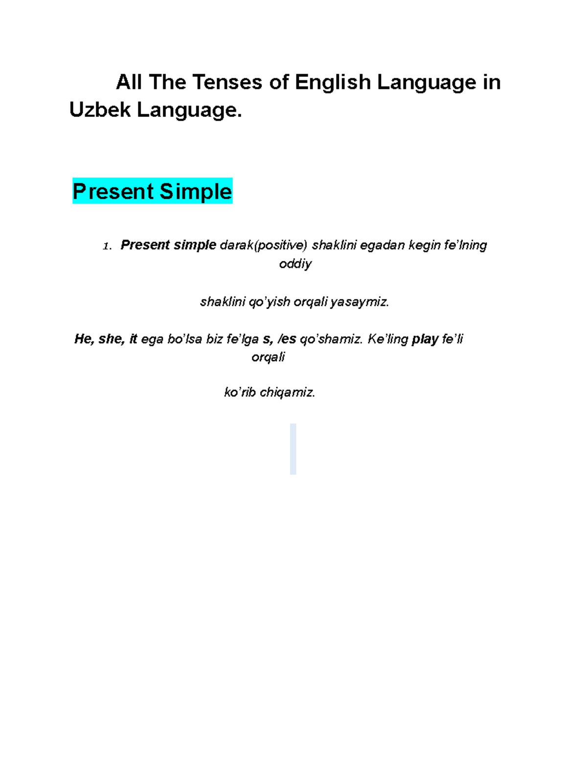 English Tenses IN Uzbek Language - All The Tenses of English Language ...