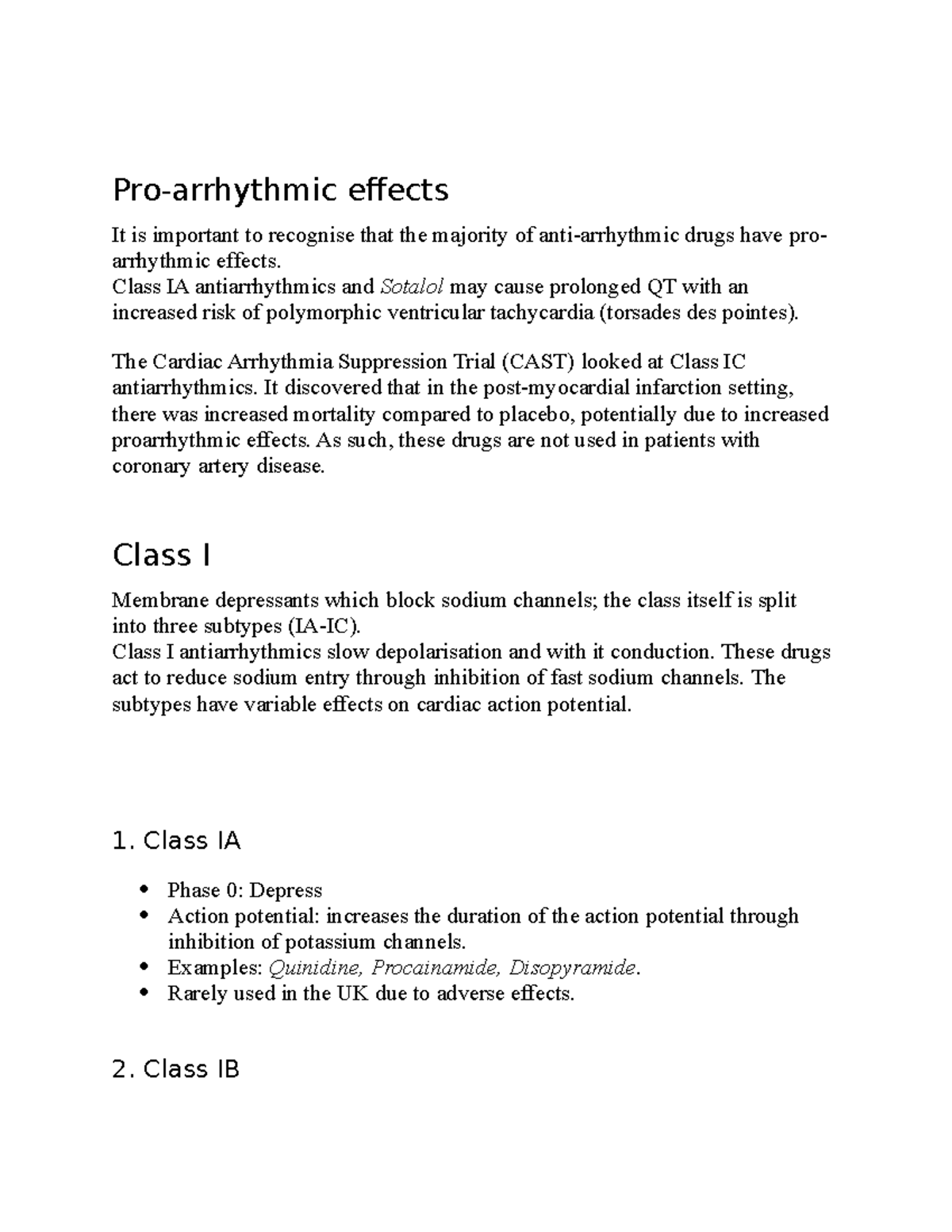 Pro-arrhythmic effects - Class IA antiarrhythmics and Sotalol may cause ...