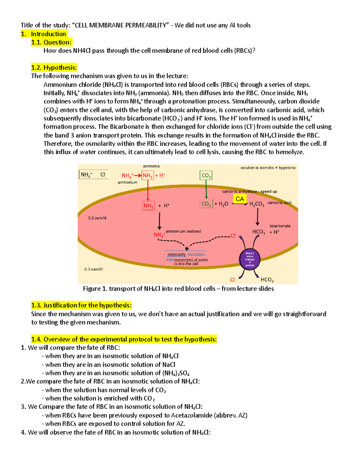 CELL Membrane Permeability Experiment - Title of the study: “CELL ...