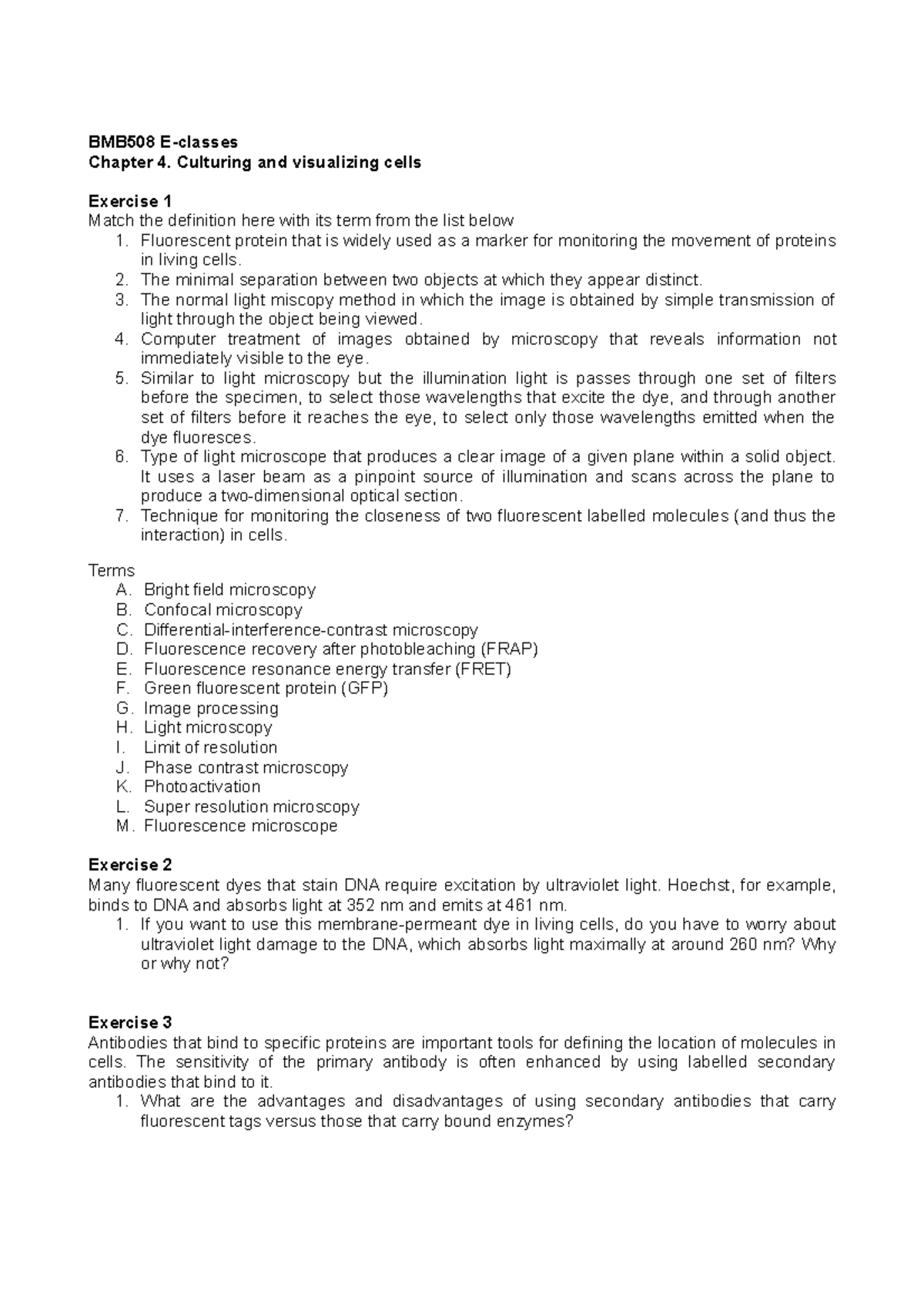 BMB508 Culturing and visualizing cells E-class Questions - Avanceret ...