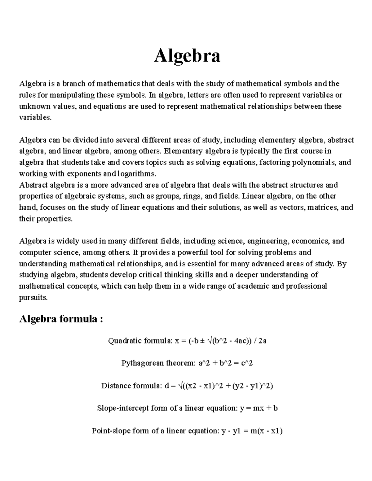 Algebra - Algebra Algebra is a branch of mathematics that deals with ...