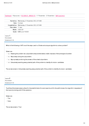 CS 3304 Analysis of algotithm Graded Quiz unit6 - Started on Wednesday, 21 December 2022, 9:59 ...