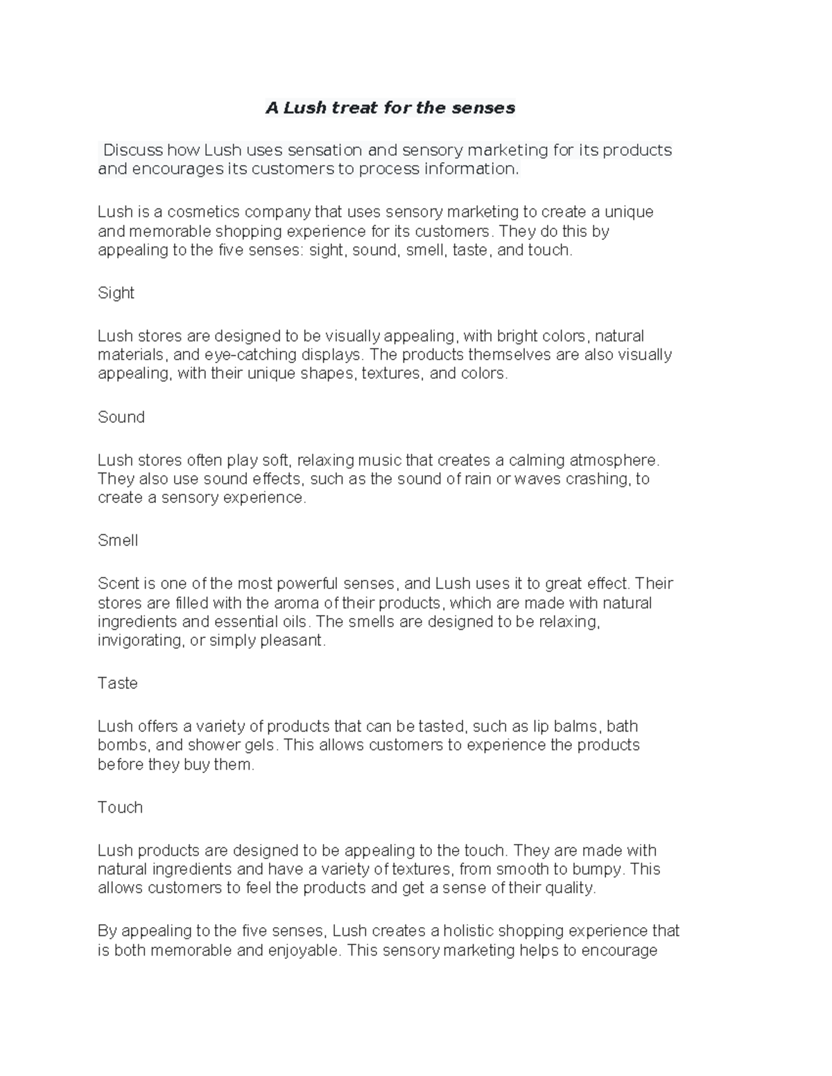 A Lush treat for the senses - A Lush treat for the senses Discuss how ...