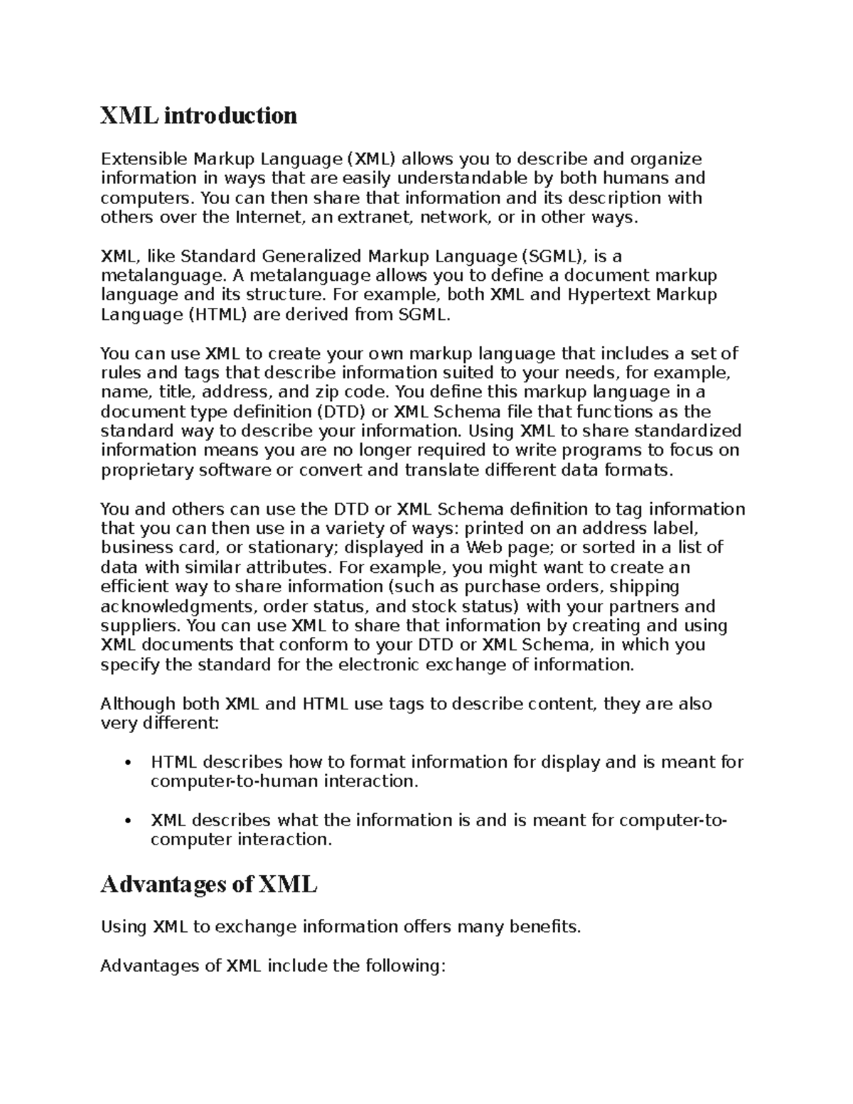 Module 1 - SIA 2 - sia - XML introduction Extensible Markup Language (XML) allows you to ...