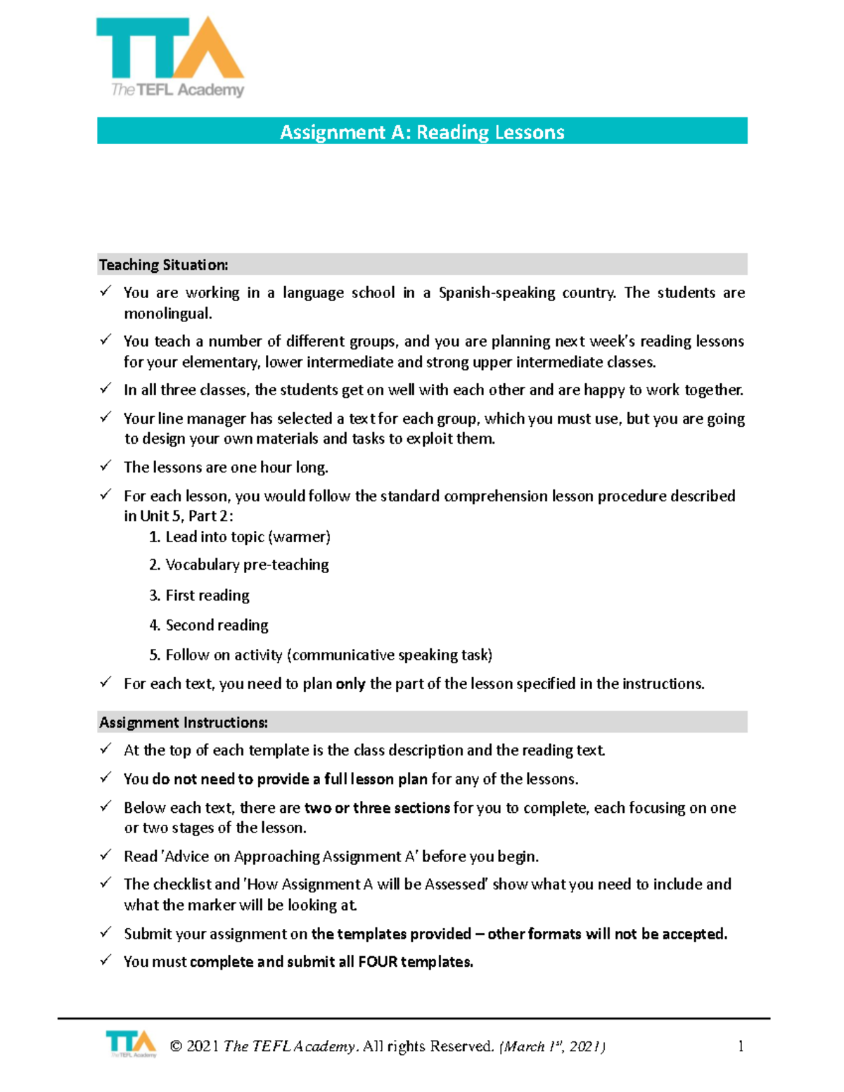 TEFL Assignment A - © 2021 The TEFL Academy. All rights Reserved ...