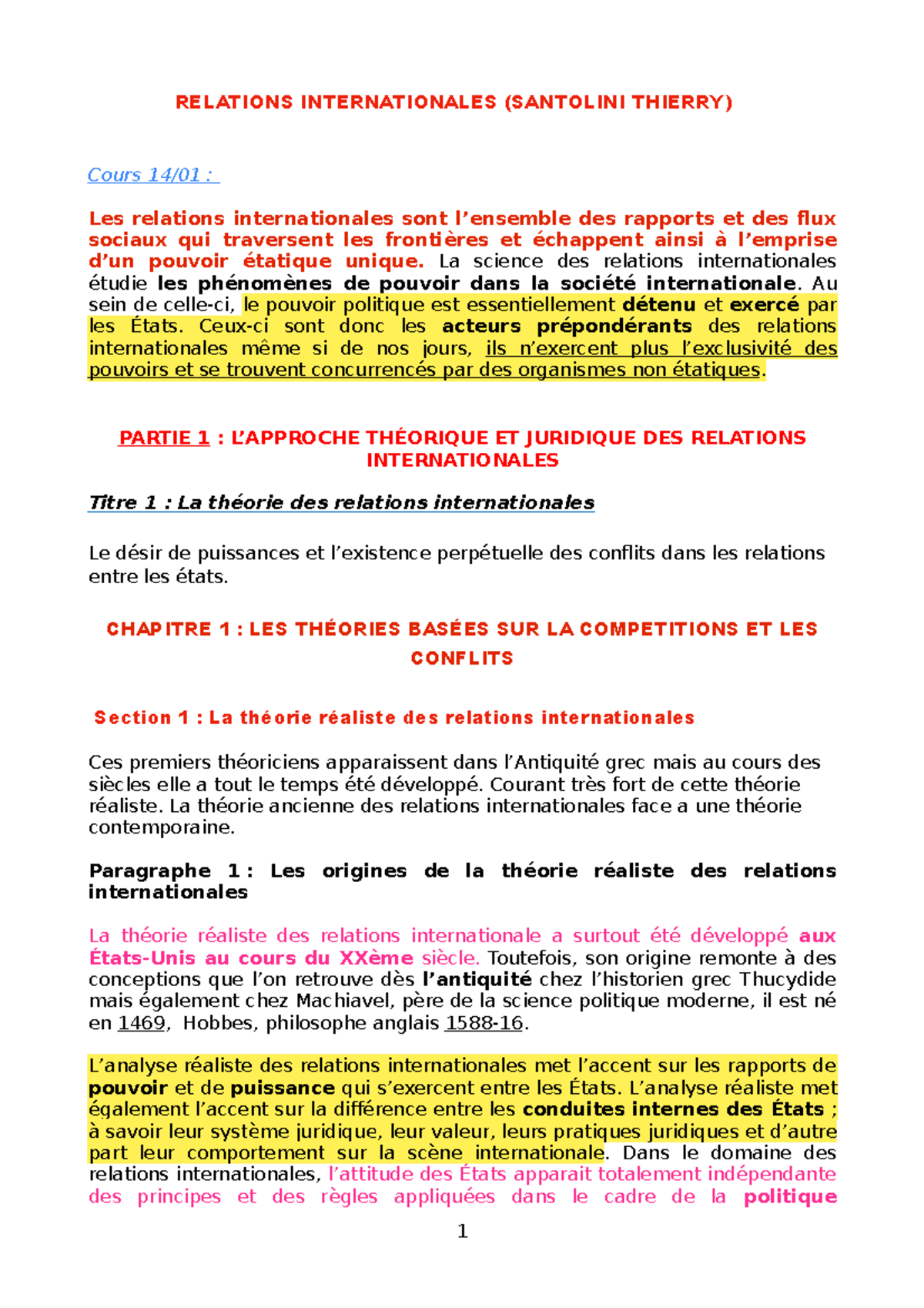 Chapitre 1 - cours relations internationales - RELATIONS INTERNATIONALES (SANTOLINI THIERRY ...