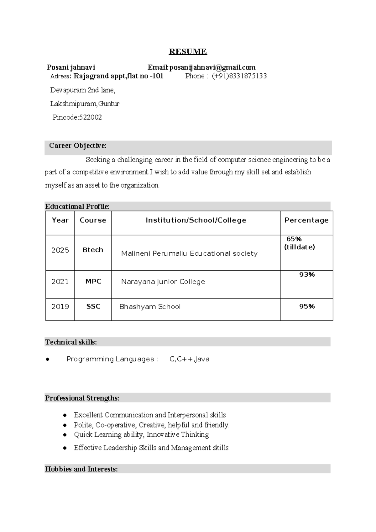 Posani jahnavi resume - Learn - RESUME Posani jahnavi Email ... Posani jahnavi resume - Learn - RESUME Posani jahnavi Email ...