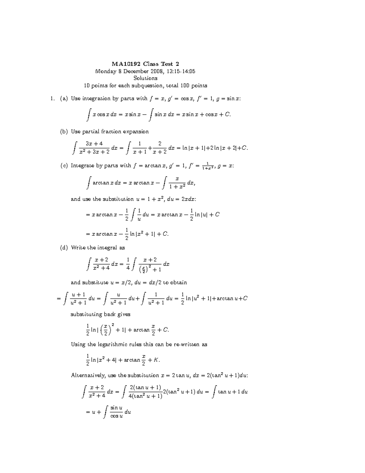 ma10192-2008-2009-in-class-test-2-solutions-ma10192-class-test-2