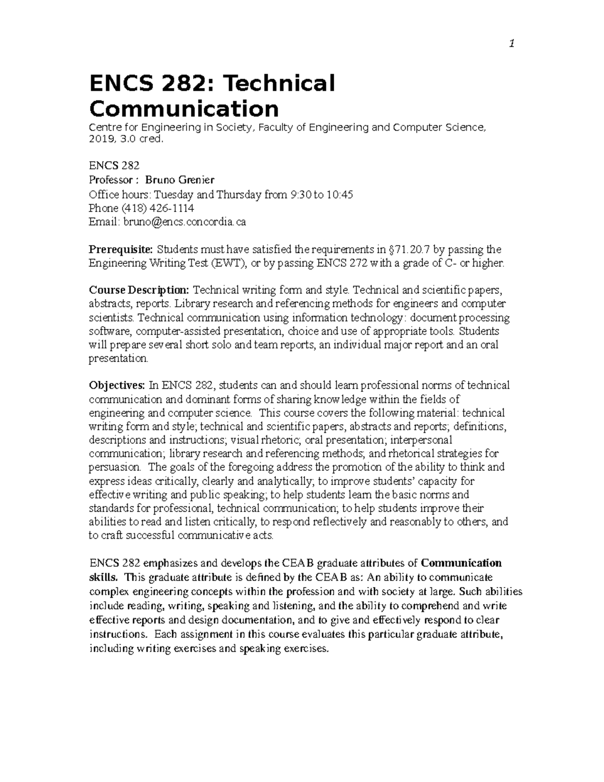 Course outline Summer 2021 - ENCS 282: Technical Communication Centre for Engineering in Society ...