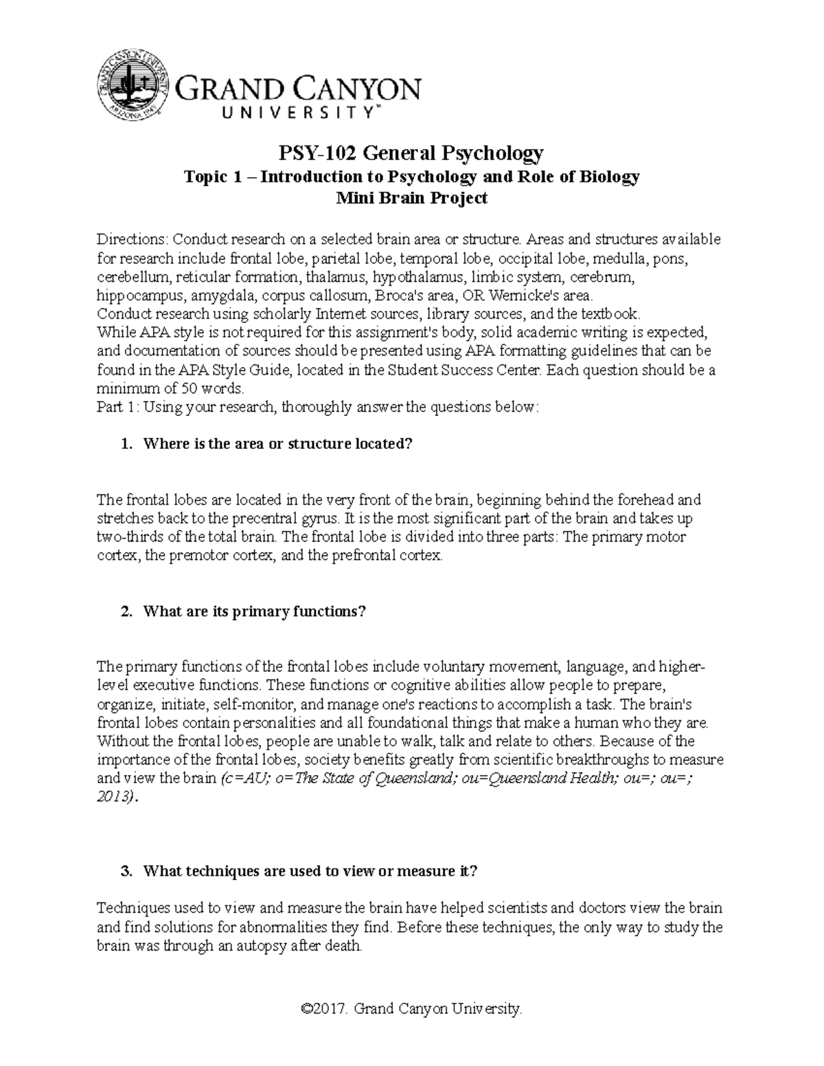 PSY 102 RS Mini Brain Project- Powerpoint - PSY-102 General Psychology ...