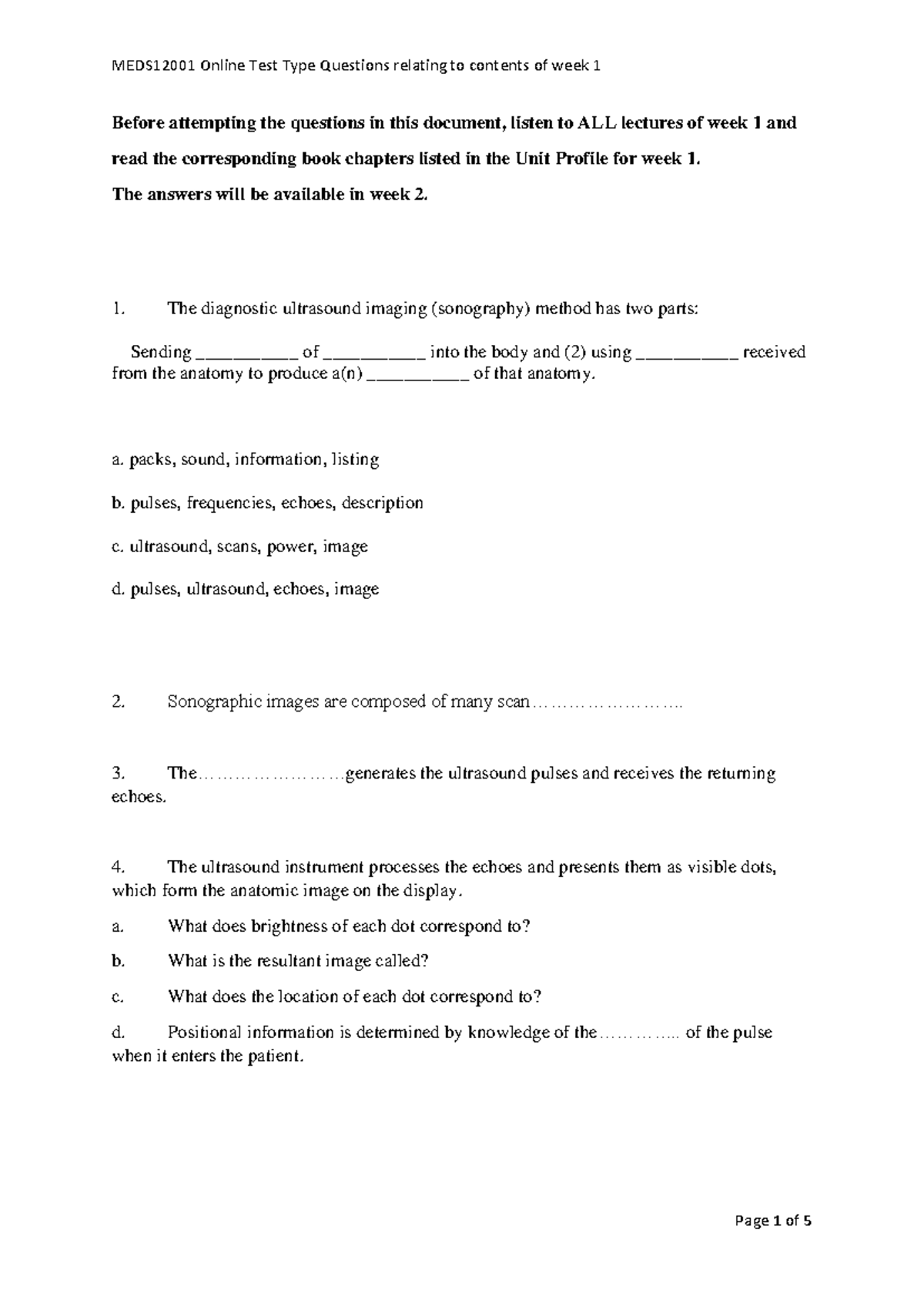 Online test type questions relating to week 1 - Before attempting the ...