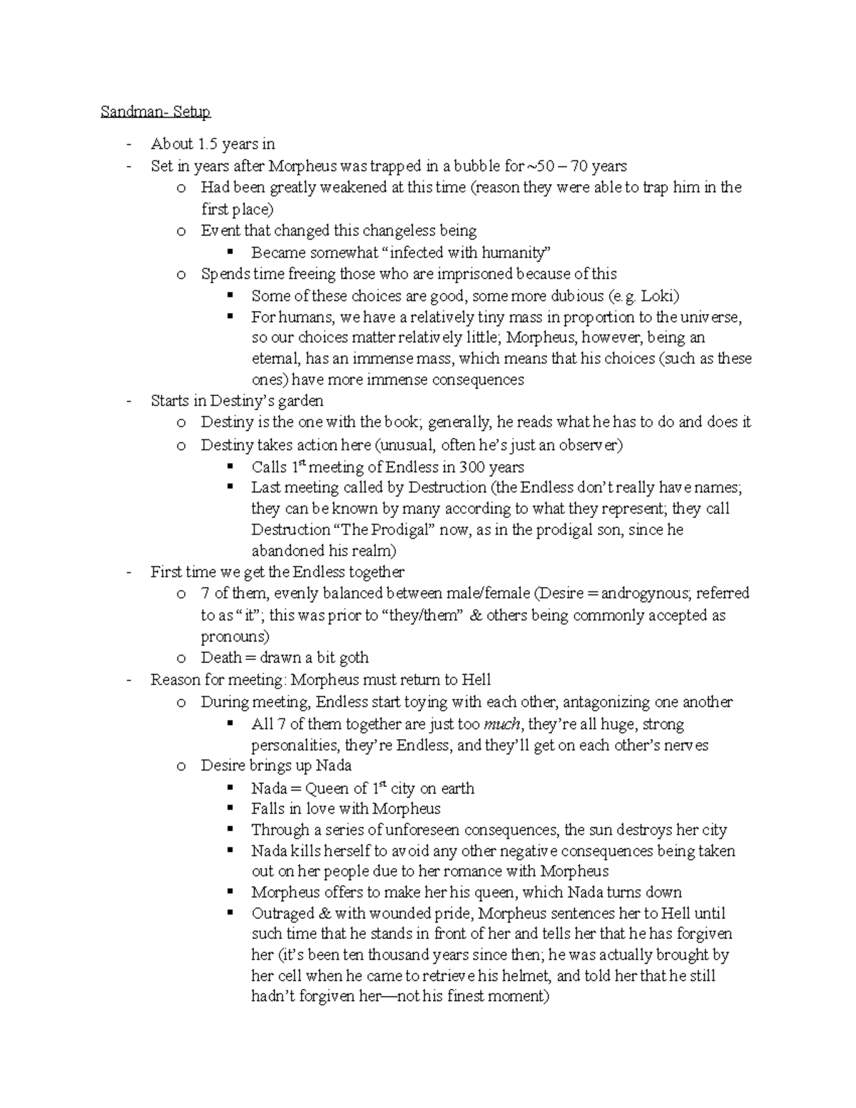 Sandman- Analysis - Sandman- Setup About 1 years in Set in years after ...