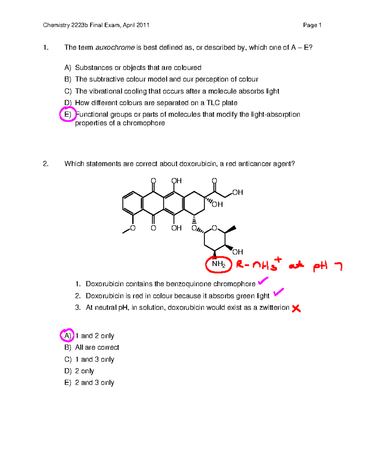 Sample/practice Exam 1 February 2016, Questions and Answers - Chemistry ...