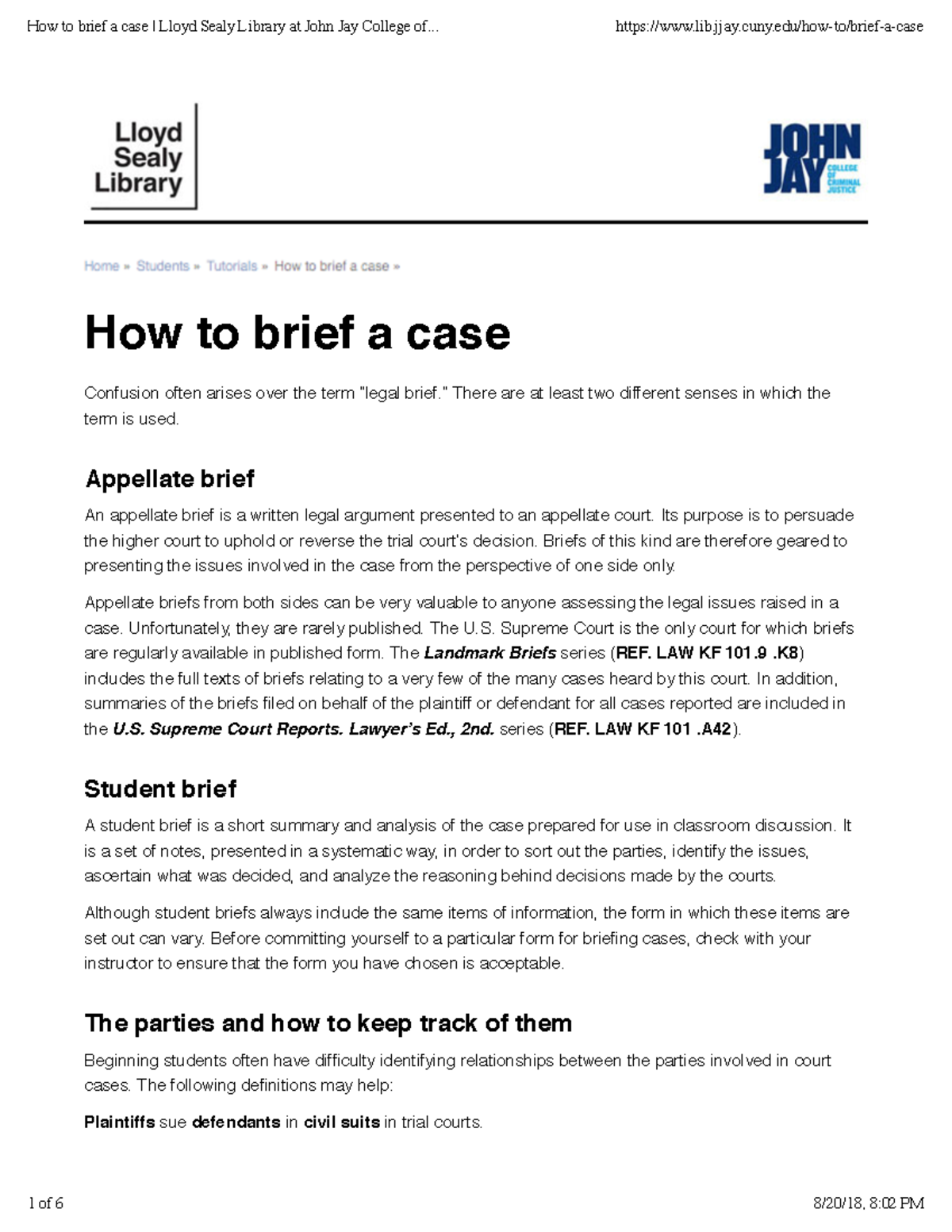 Casebrief - Note - How to brief a case Confusion often arises over the ...