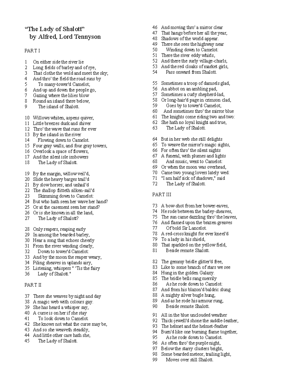 Lady of Shallot - Poem from unit 1 - “The Lady of Shalott” by Alfred ...