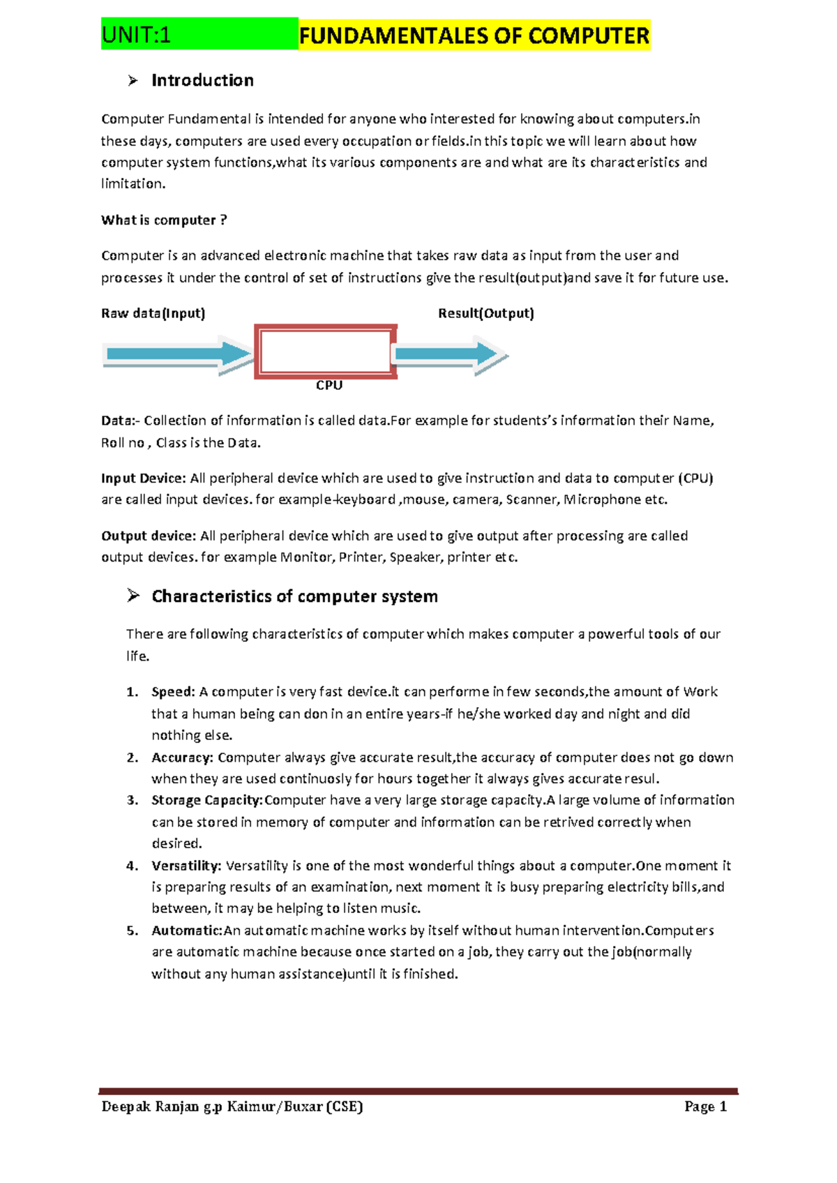 Computer funamental notes new - Cpu Introduction Computer Fundamental ...