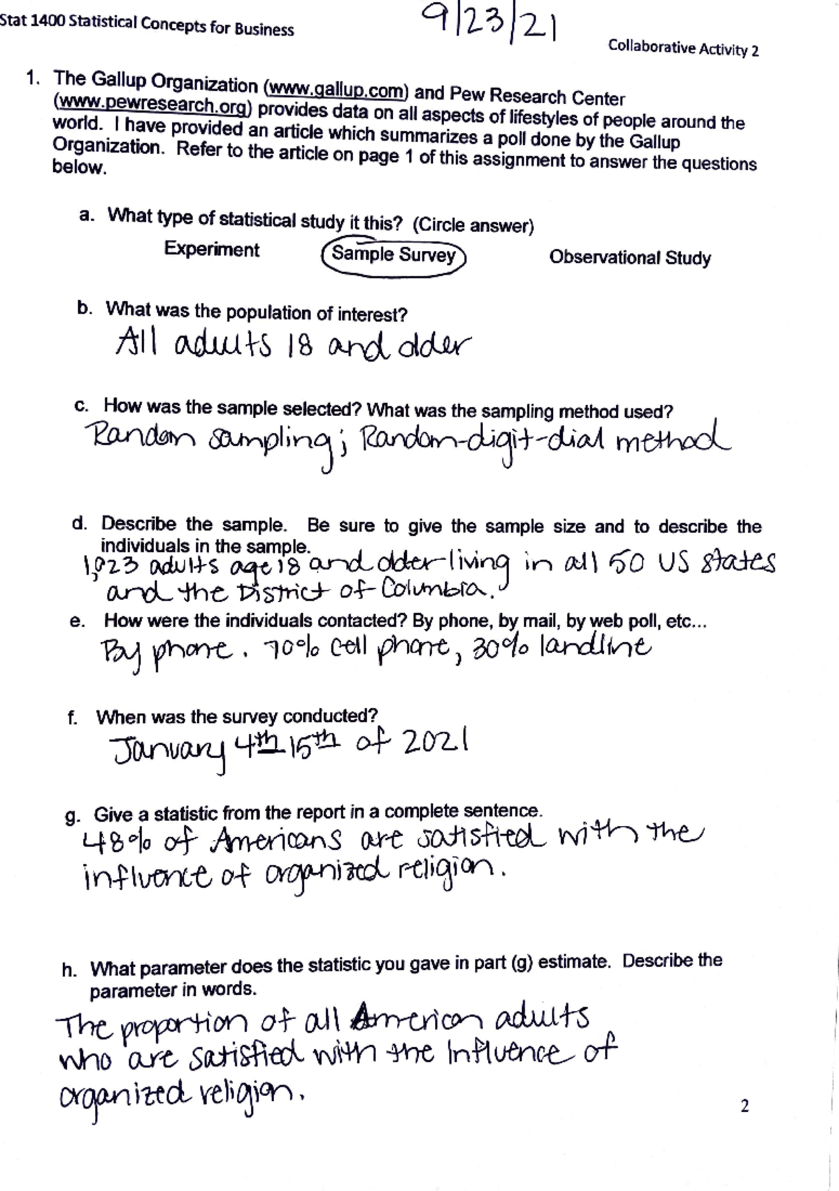 Stats Collab Activity 2 - Stat 1400 Statistical Concepts &or 8 . 1 ...