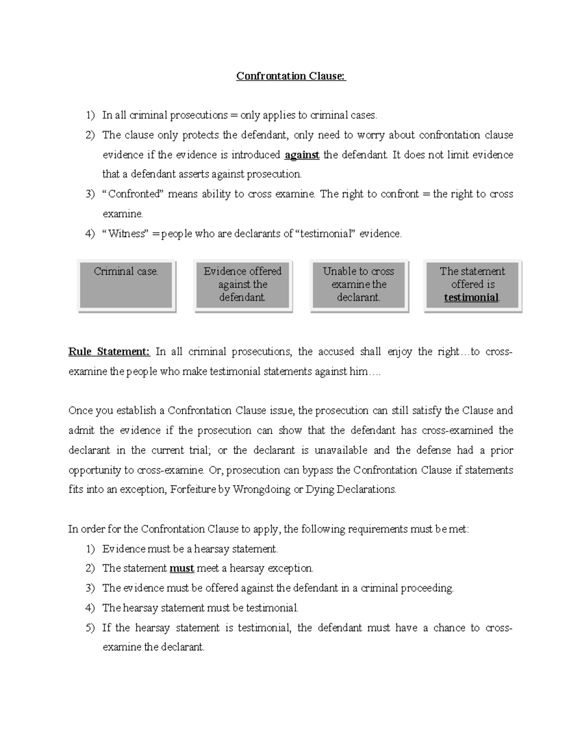 Confrontation Clause Notes 11 - Confrontation Clause: In all criminal ...