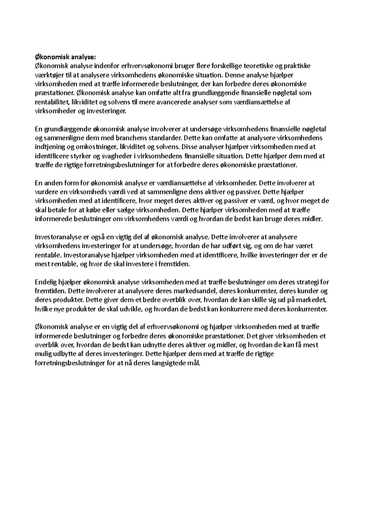 Økonomisk analyse - Opgaver som er gode kende, og gode til at repetere ...