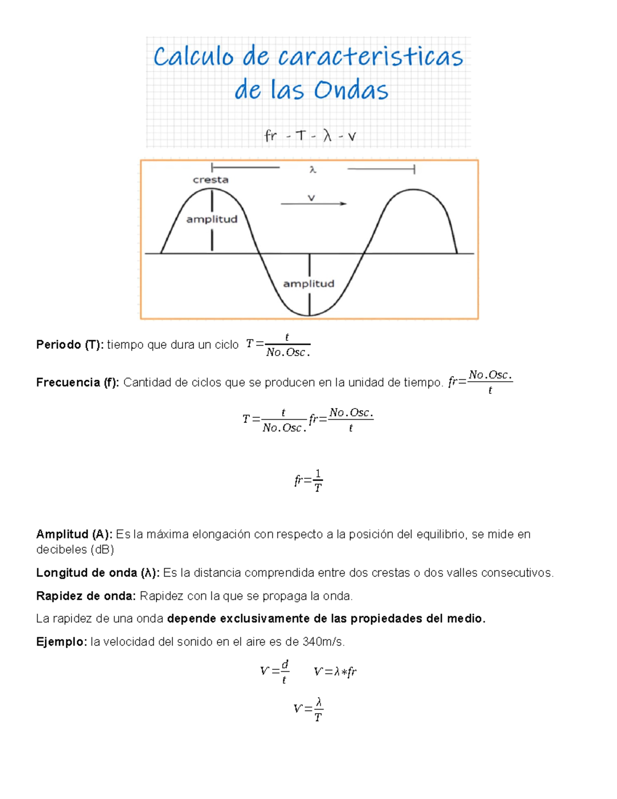 Características de las ondas Frecuencia Periodo Longitud de onda y ...