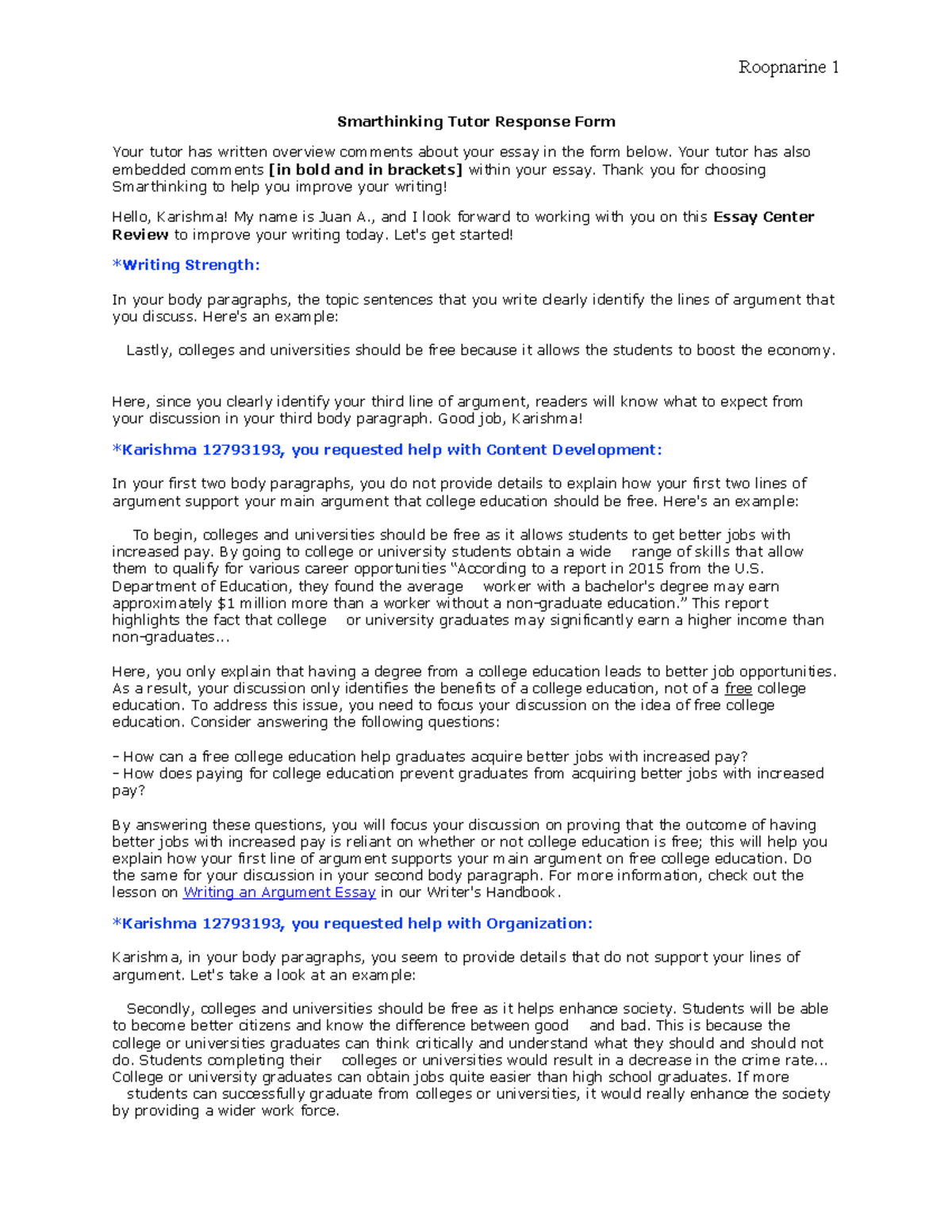 Smarthinking Tutor Response Form - Your tutor has also embedded ...