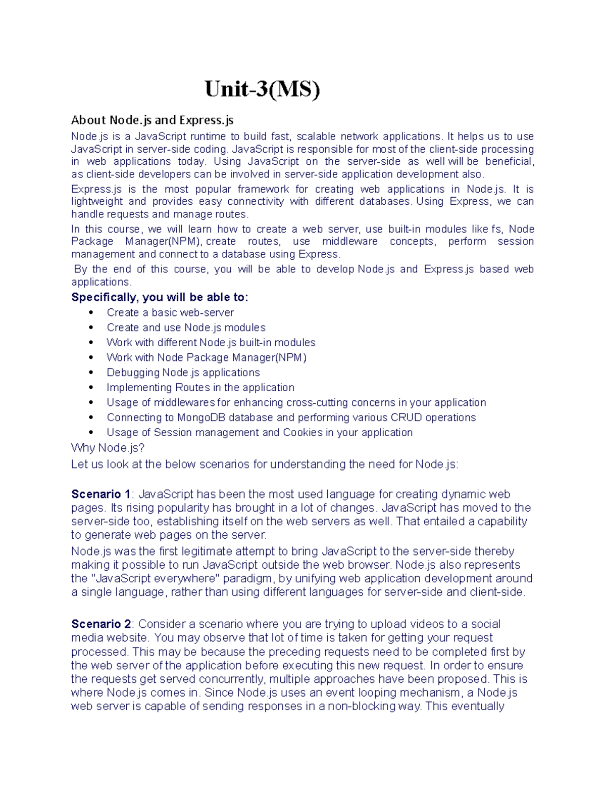 Unit 3 (Ms material) - web development - Unit-3(MS) About Node and ...