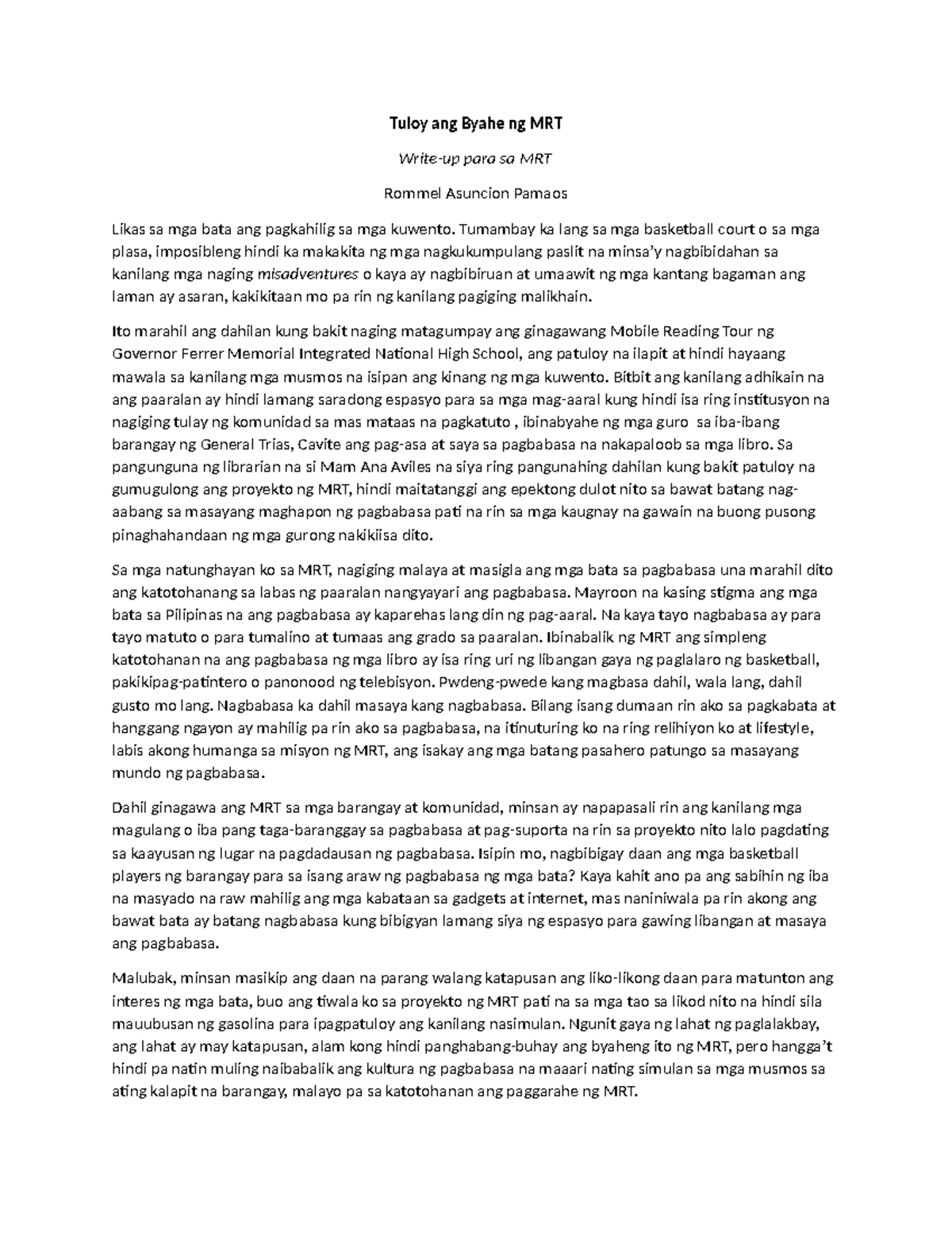 Tuloy ang Byahe ng MRT - Tuloy ang Byahe ng MRT Write-up para sa MRT ...