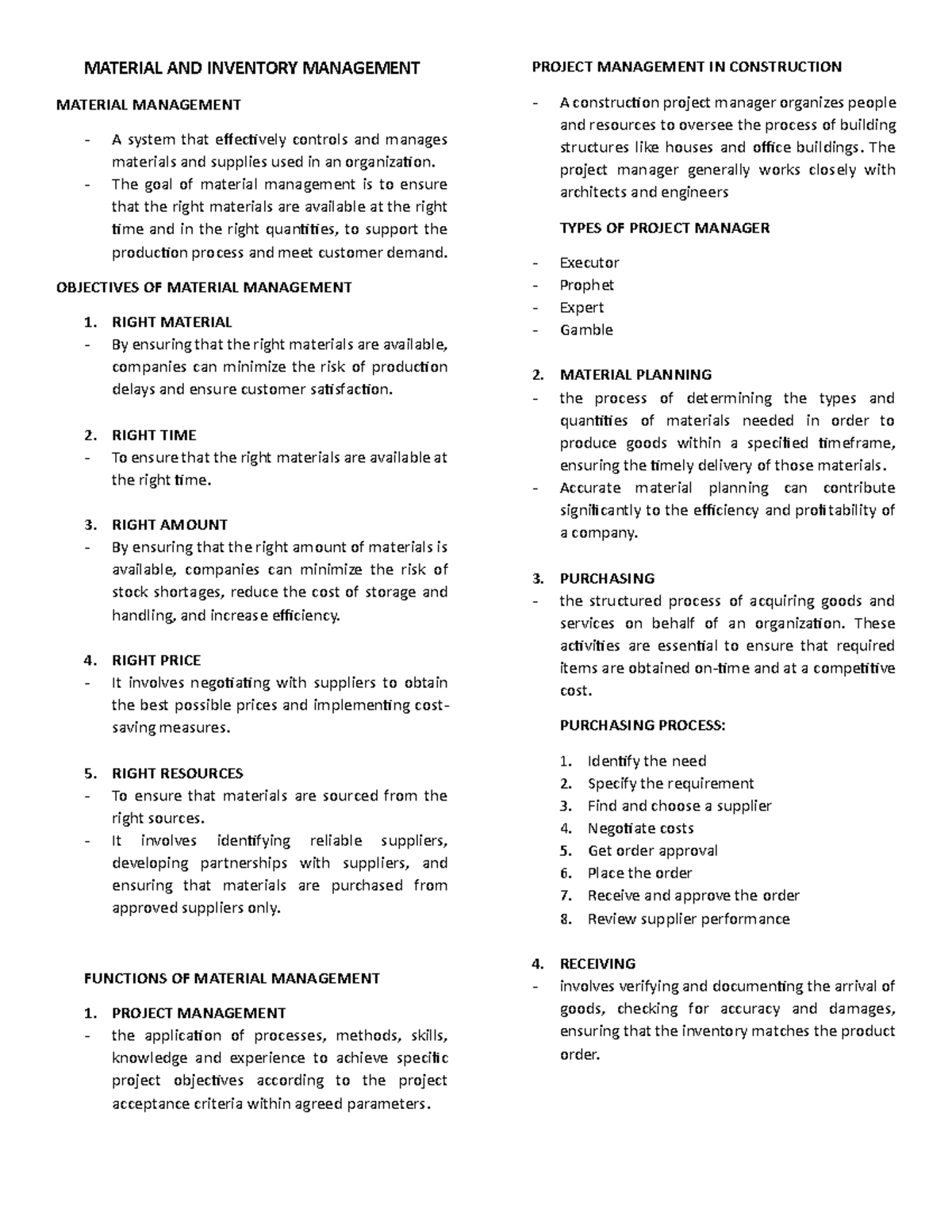 Material and Inventory Management - MATERIAL AND INVENTORY MANAGEMENT ...