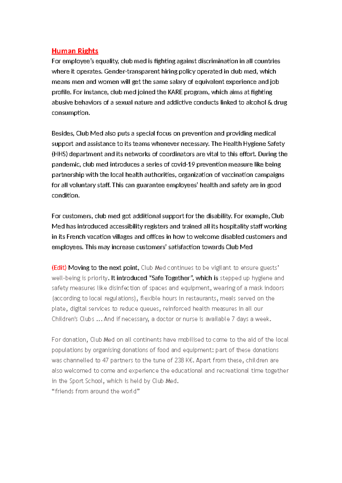 Human Rights (Script) - Human Rights For employee’s equality, club med ...