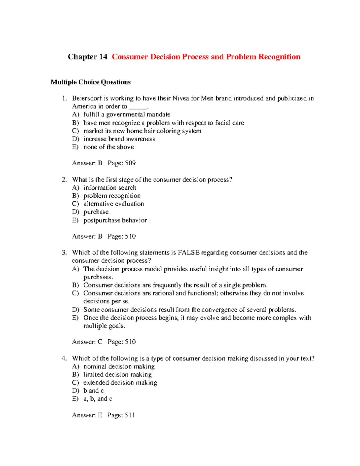 Ch14 Consumer Decision Process and Problem Recognition - A) fulfill a ...