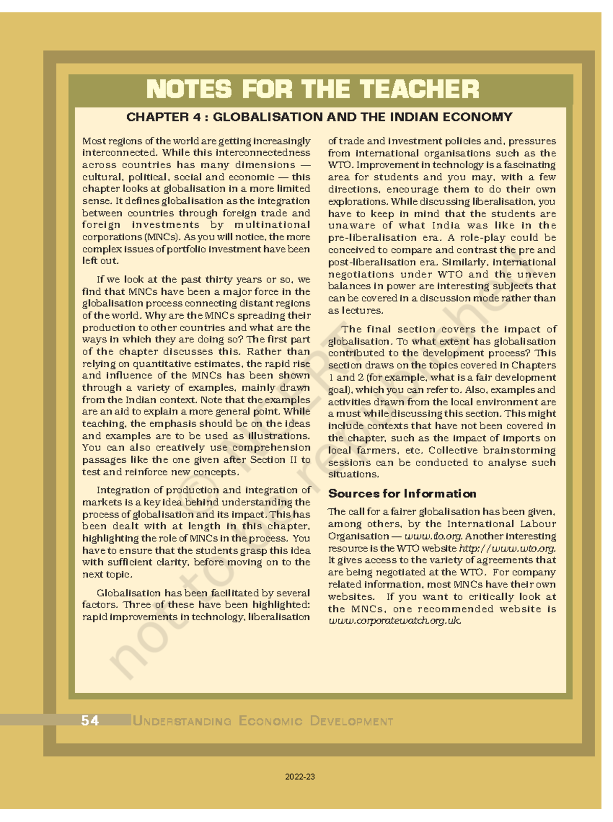 Globalisation project - NOTES FOR THE TEACHERNOTES FOR THE TEACHERNOTES ...