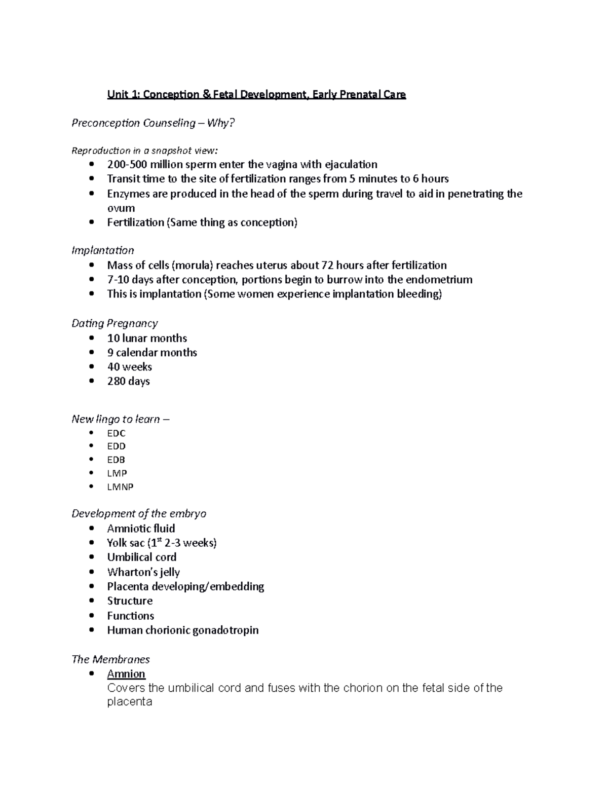 Module 1 Note Taking Guide-1 - Unit 1: Conception & Fetal Development ...