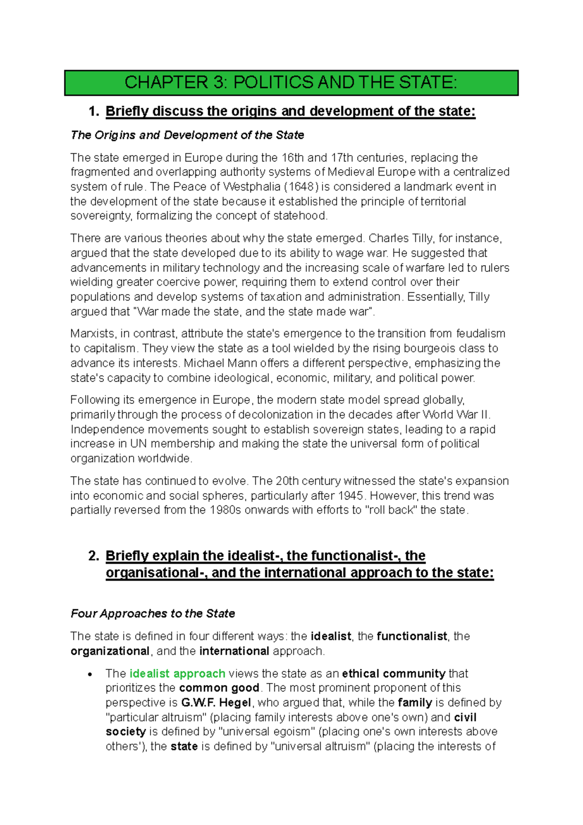 Politics - Notes for November Exam - CHAPTER 3: POLITICS AND THE STATE ...