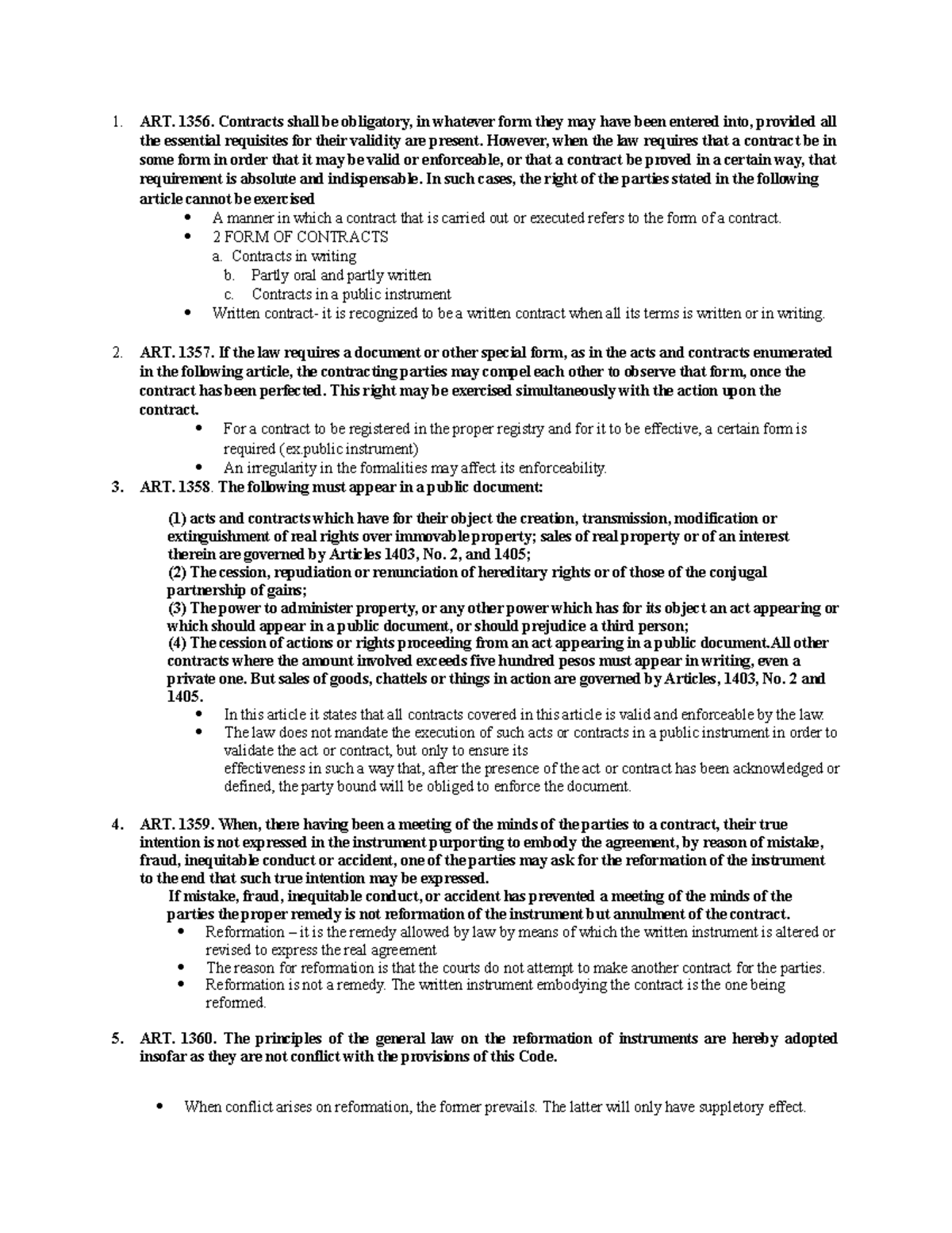 ART - ART. 1356. Contracts shall be obligatory, in whatever form they ...