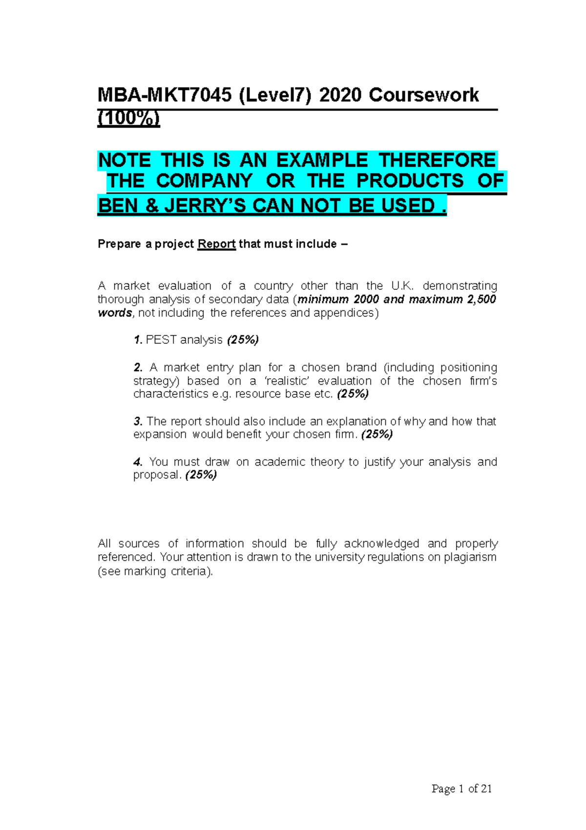 Excellentt Example Student Coursework Report TO HELP YOU Structure YOUR ...