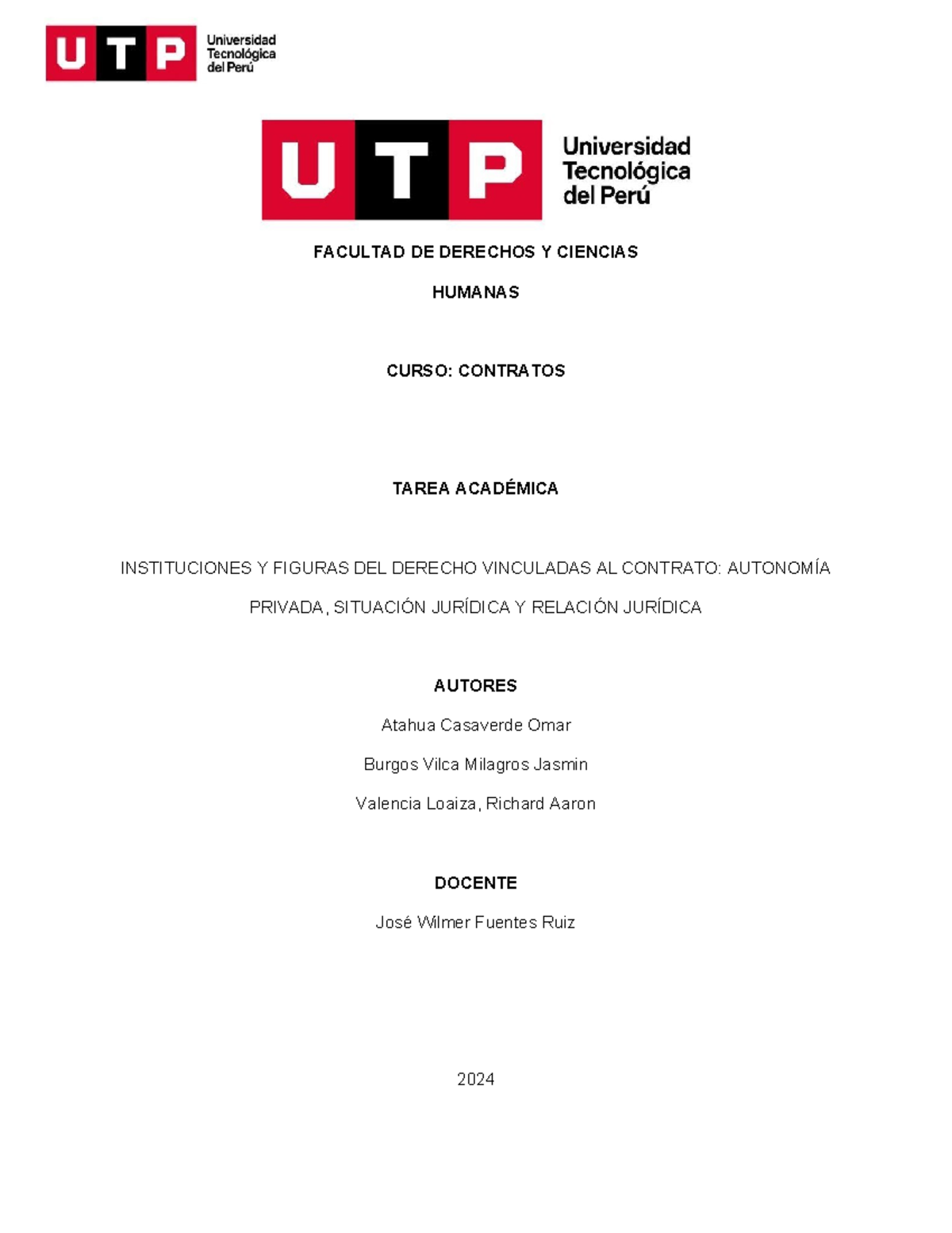 Contratos TA1 - ta1 - FACULTAD DE DERECHOS Y CIENCIAS HUMANAS CURSO: CONTRATOS TAREA ACADÉMICA ...