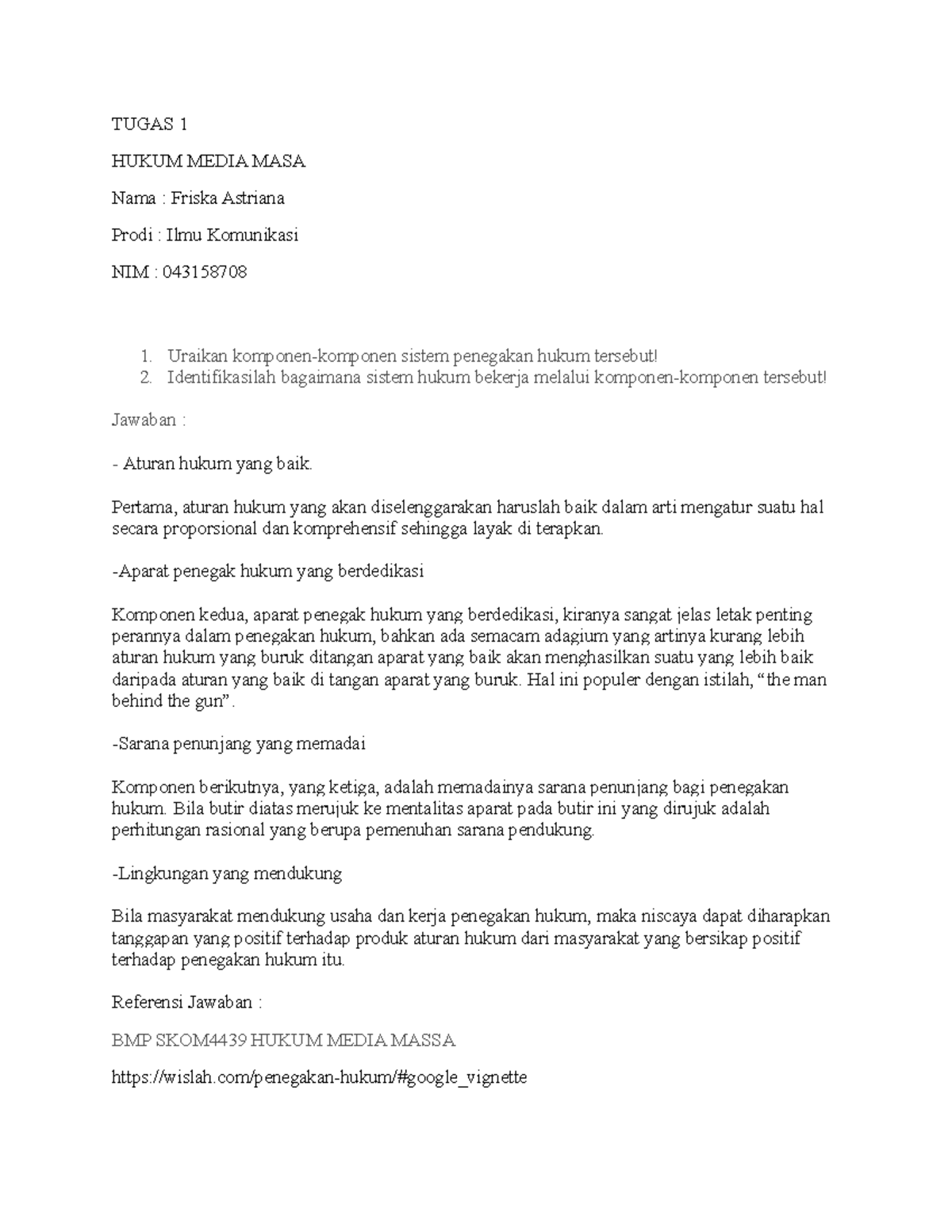 Tugas 1 Hukum Media Massa Friska - TUGAS 1 HUKUM MEDIA MASA Nama ...