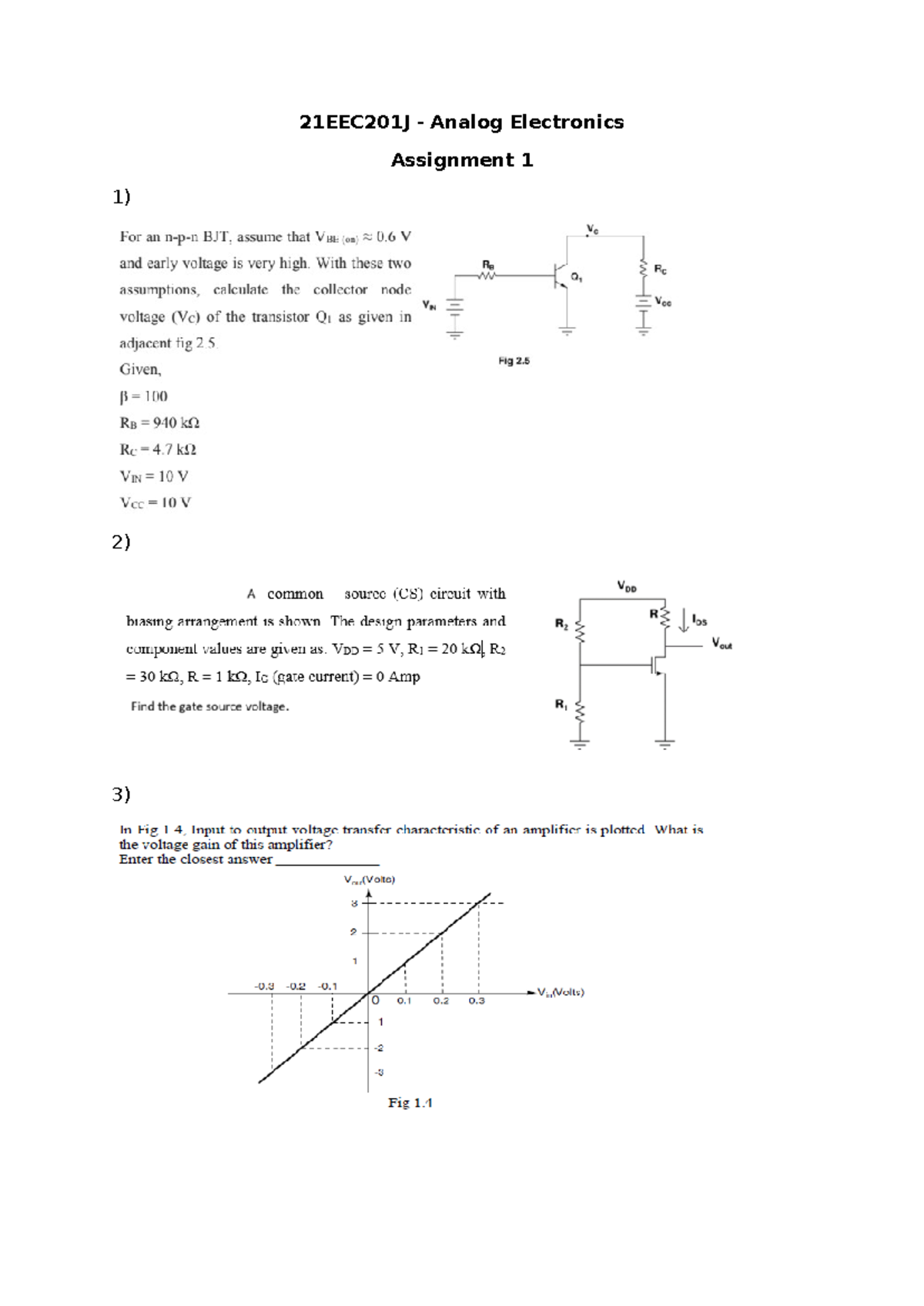 Assignment 1 - Analog Electronics - 21EEC201J - Analog Electronics Assignment 1 1) 2) 3) - Studocu
