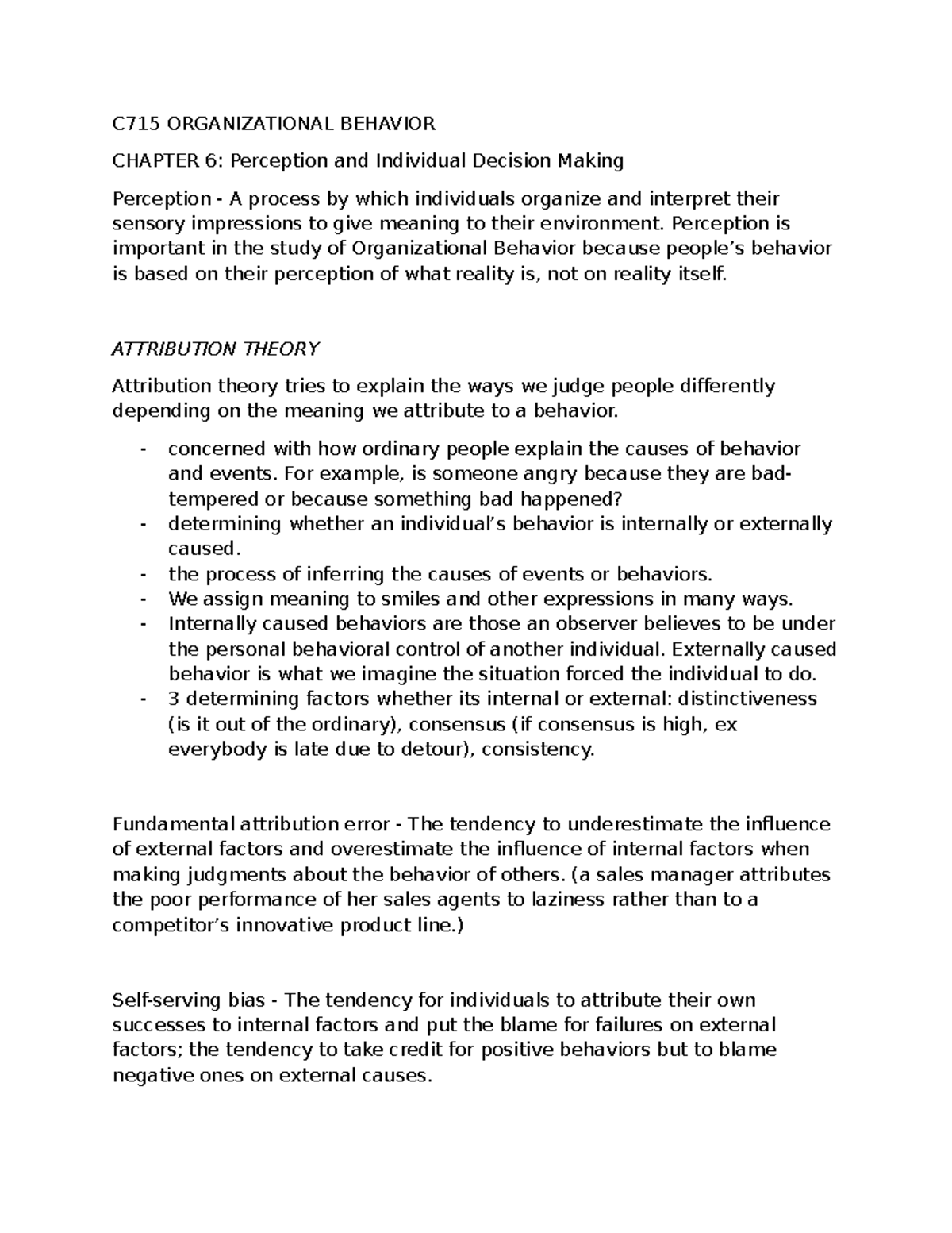 C715 OB Ch6 Study Guide - C715 ORGANIZATIONAL BEHAVIOR CHAPTER 6 ...