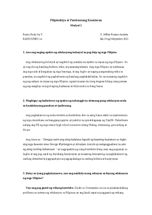Gumawa ng sanaysay hingil sa Filipinohiya at Pambansang Kaunlaran na ...