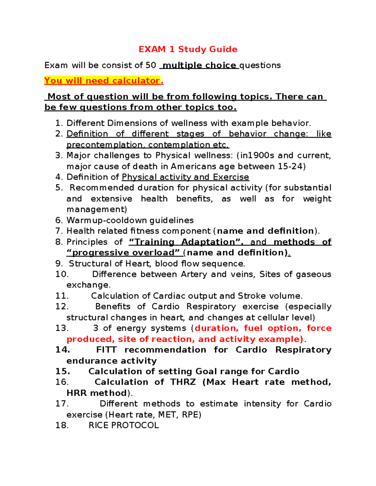 EXAM 1 Guide book - Things to know for exam one. - EXAM 1 Study Guide ...