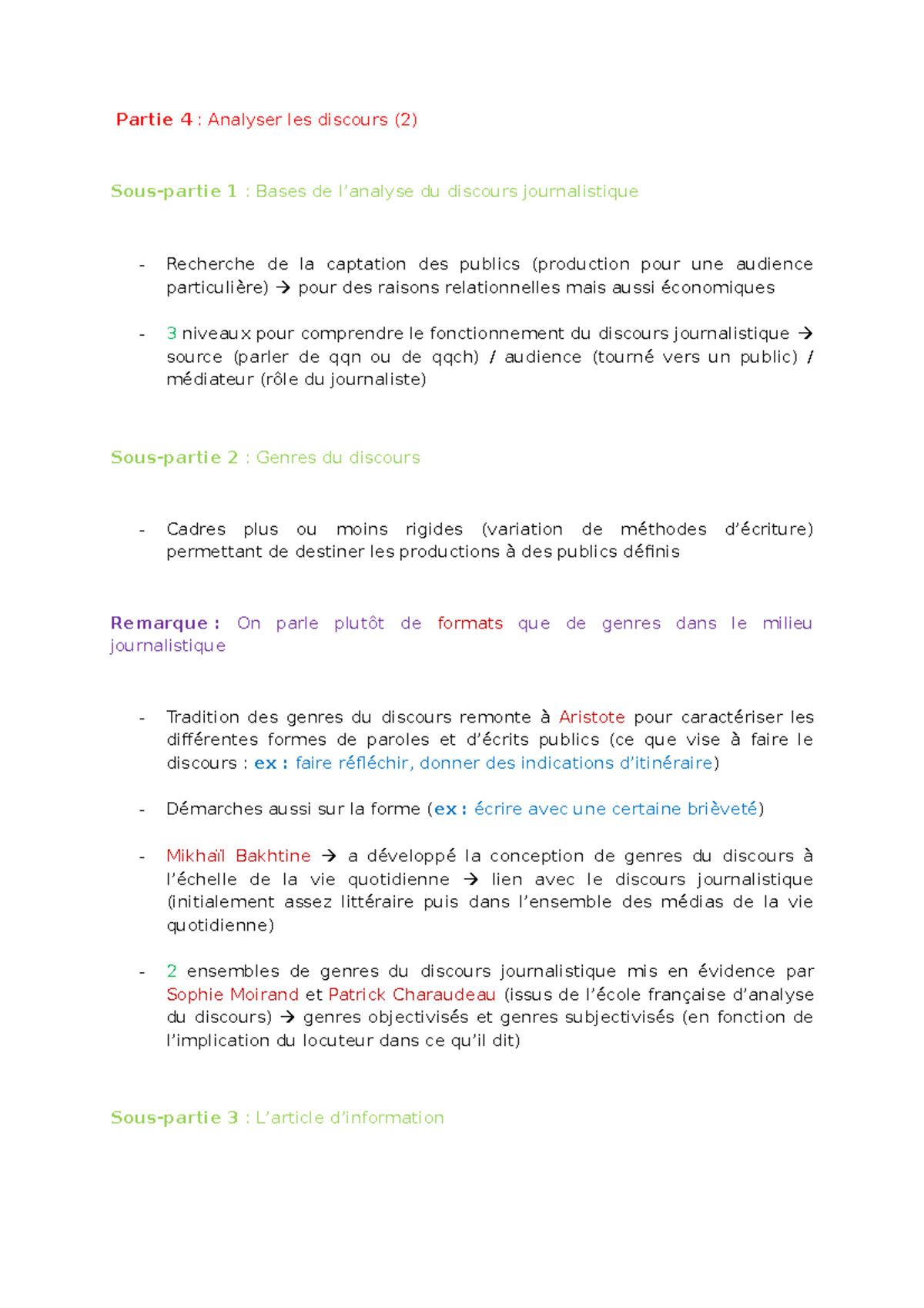 Partie 4 (Analyser les discours (2)) - Partie 4 : Analyser les discours ...