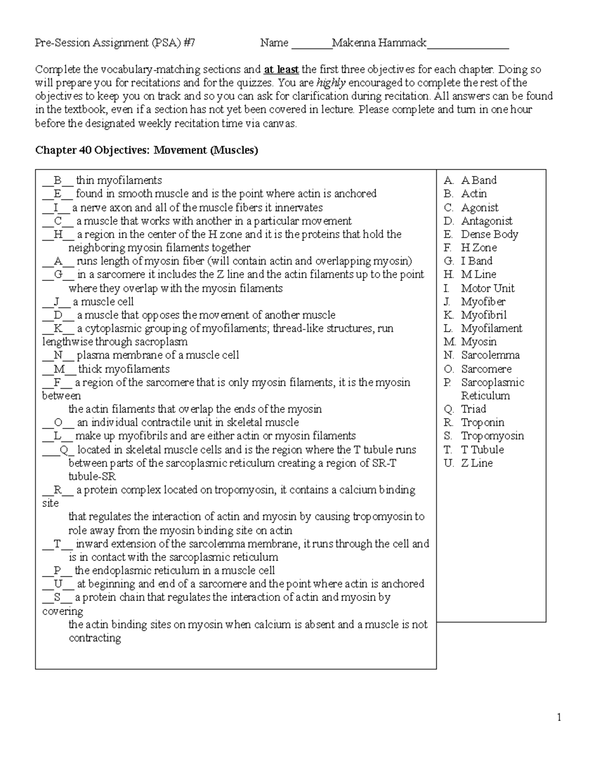 PSA 7 - Bio K103 PSA 7 - Pre-Session Assignment (PSA) #7 Name Makenna ...