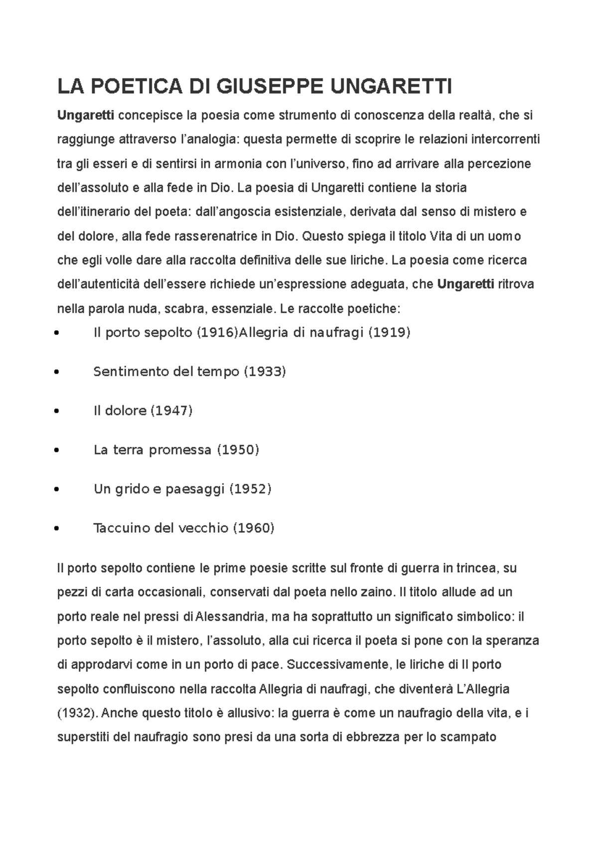 LA Poetica DI Giuseppe Ungaretti, riassunto e spiegazione - LA POETICA ...