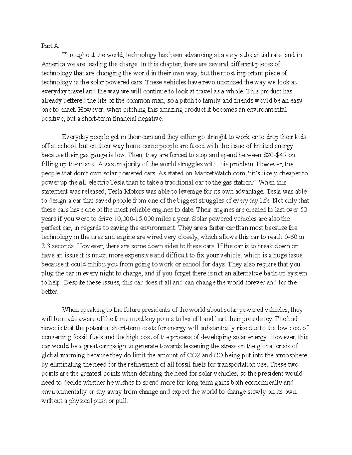 Chapter 1 Physics Essay - Part A: Throughout the world, technology has ...