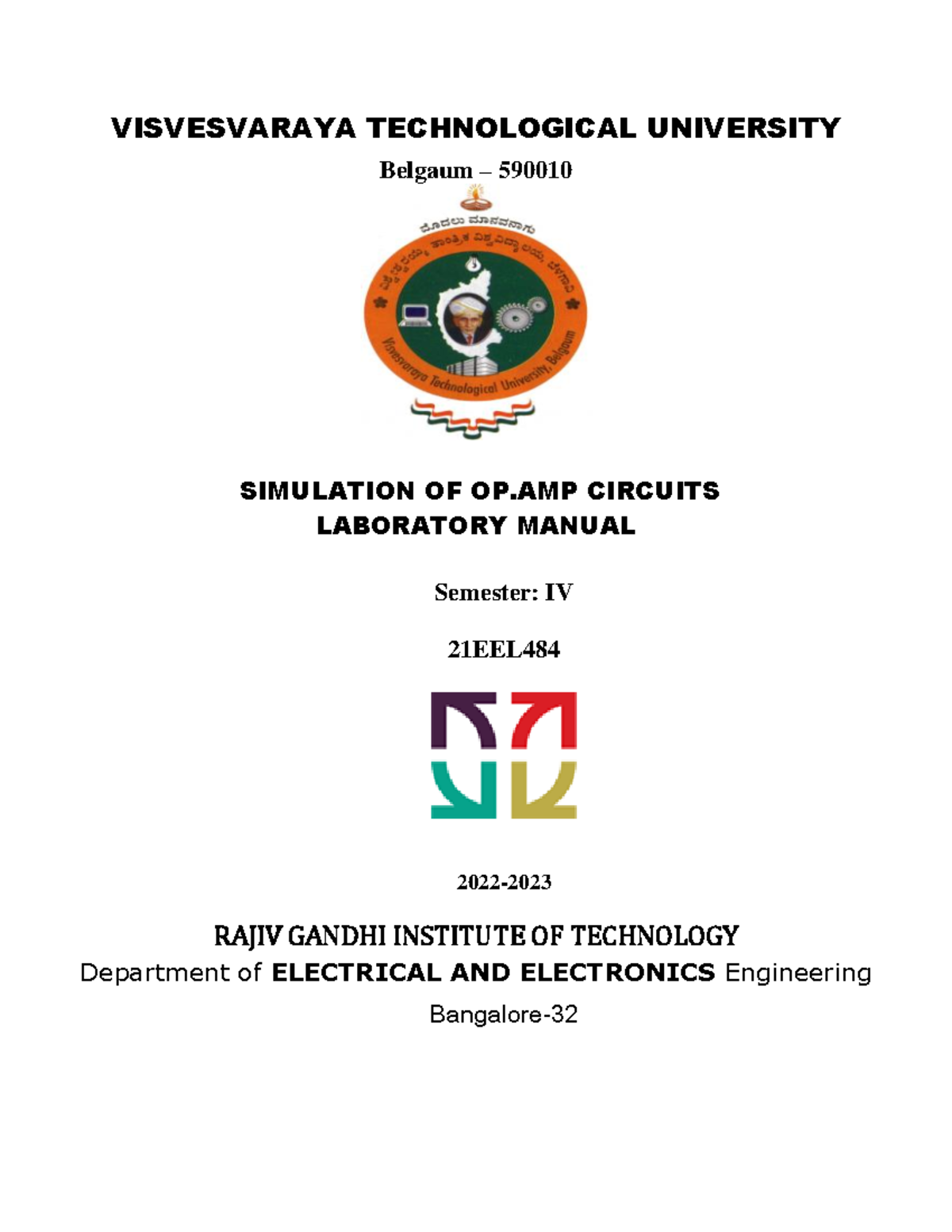 21EEL484 opamp manual - VISVESVARAYA TECHNOLOGICAL UNIVERSITY Belgaum ...