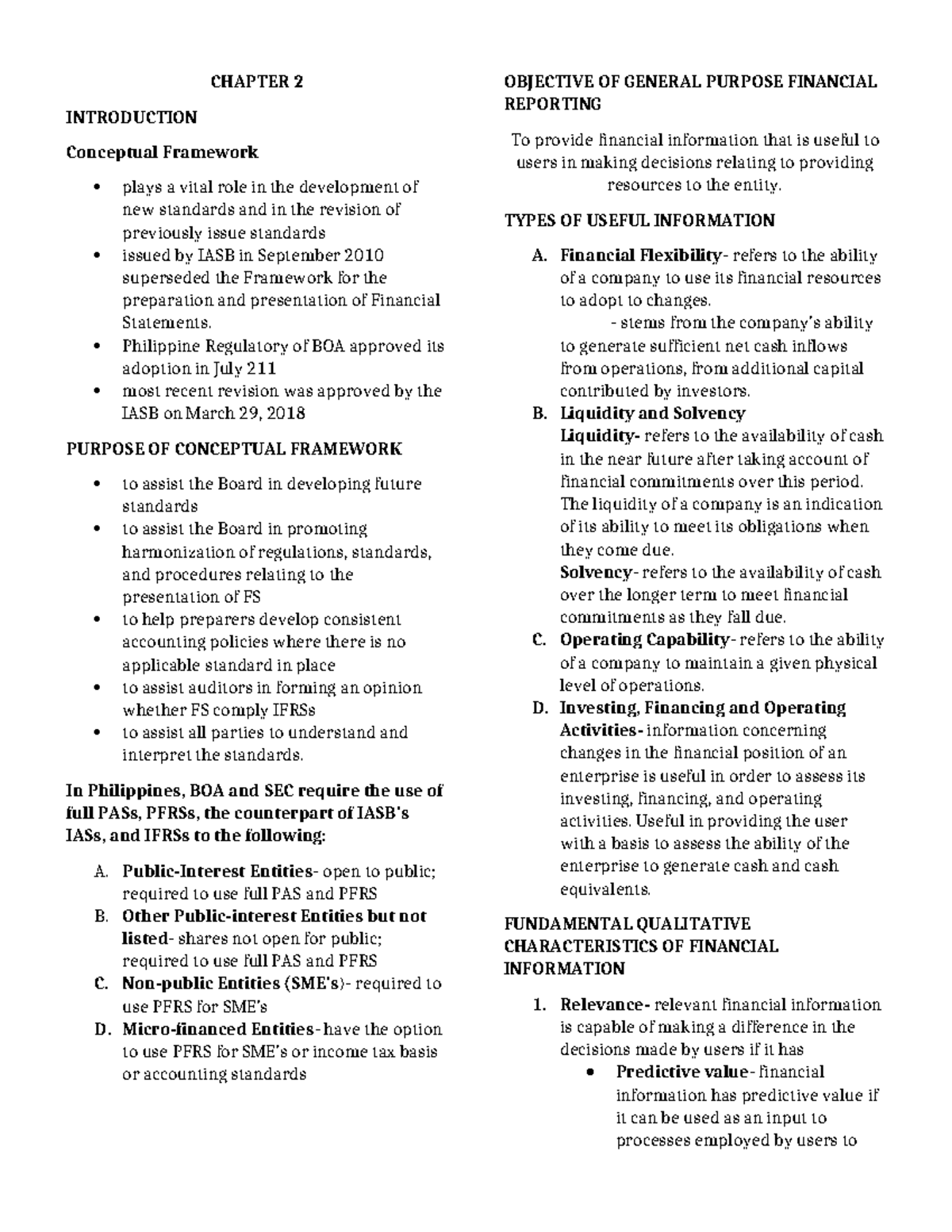 Chapter 2 and 3 (CFAS) - CHAPTER 2 INTRODUCTION Conceptual Framework plays a vital role in the ...