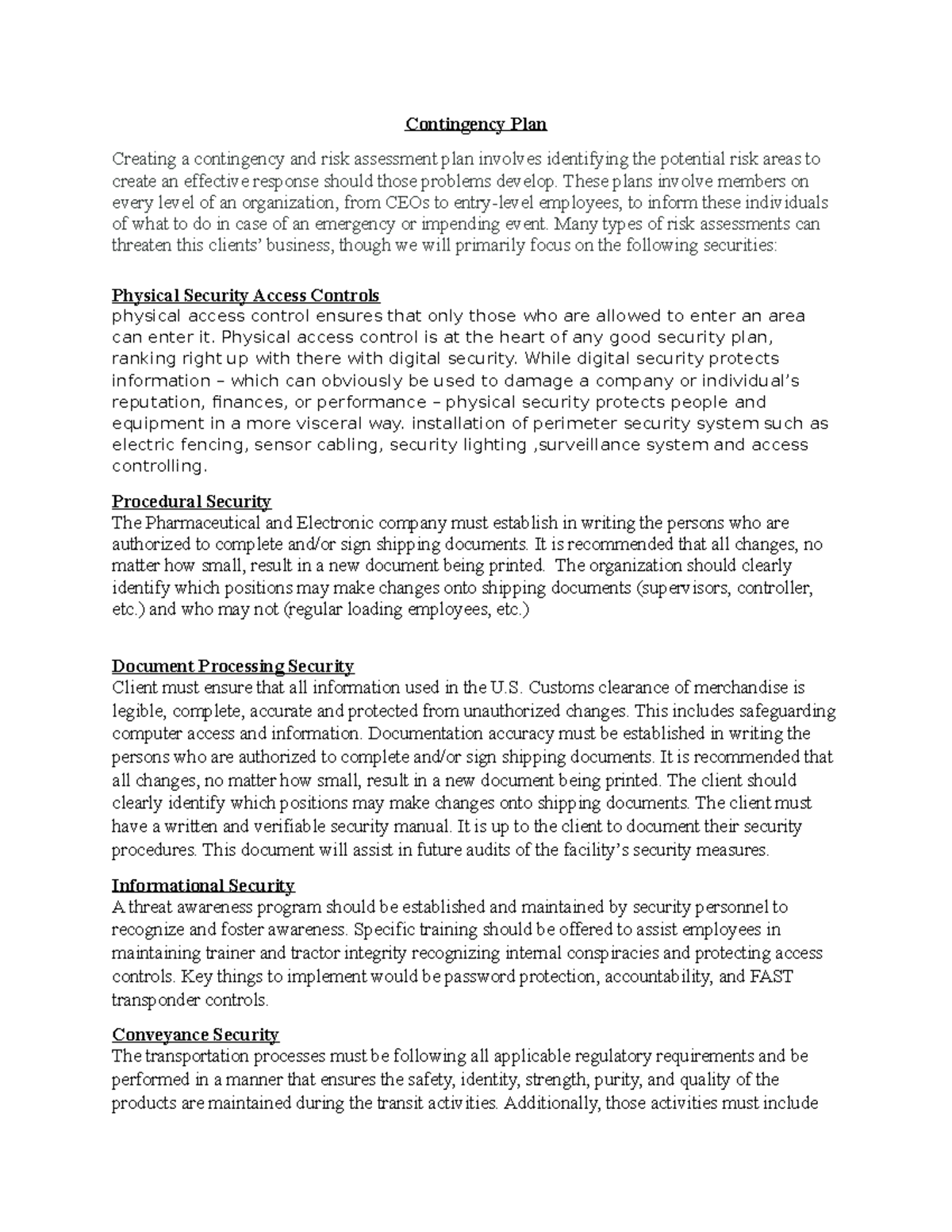 Contingency Plan for logistics security - Contingency Plan Creating a ...